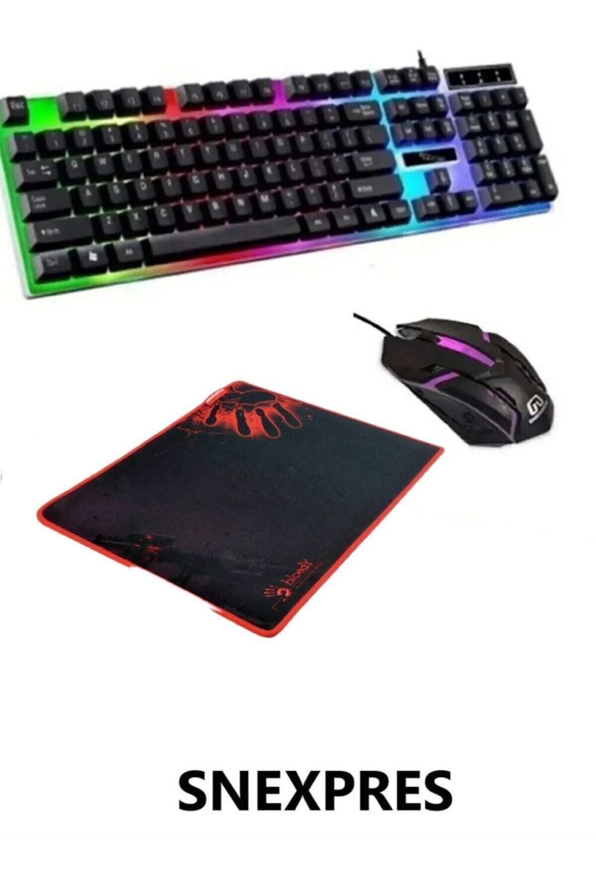 SNEXPRES 3in1 Klavye Mouse Mause Pad Kablolu Rgb Aydınlatmalı Set Gamer ...