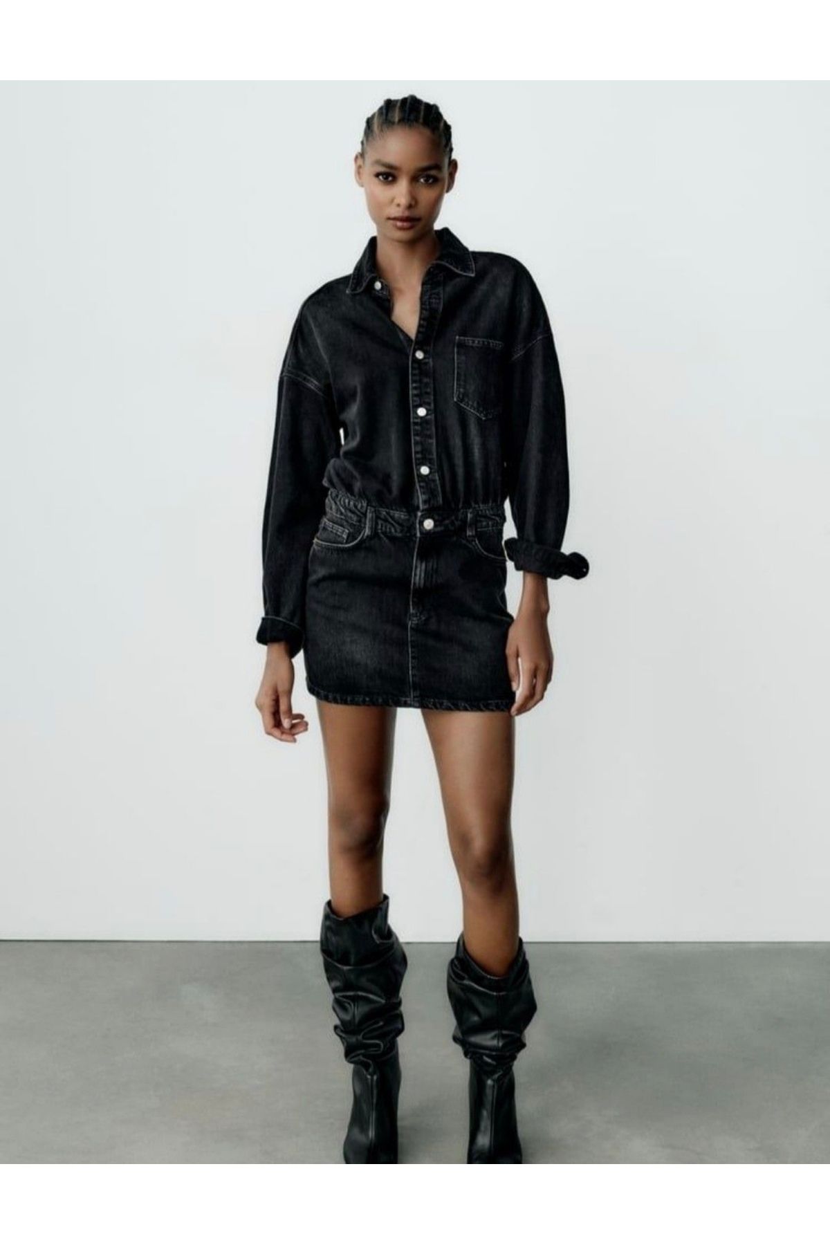 Butik Allbucks Zara, Uzun Kollu Mini Denim Elbise Abzr0038 Fiyatı ...