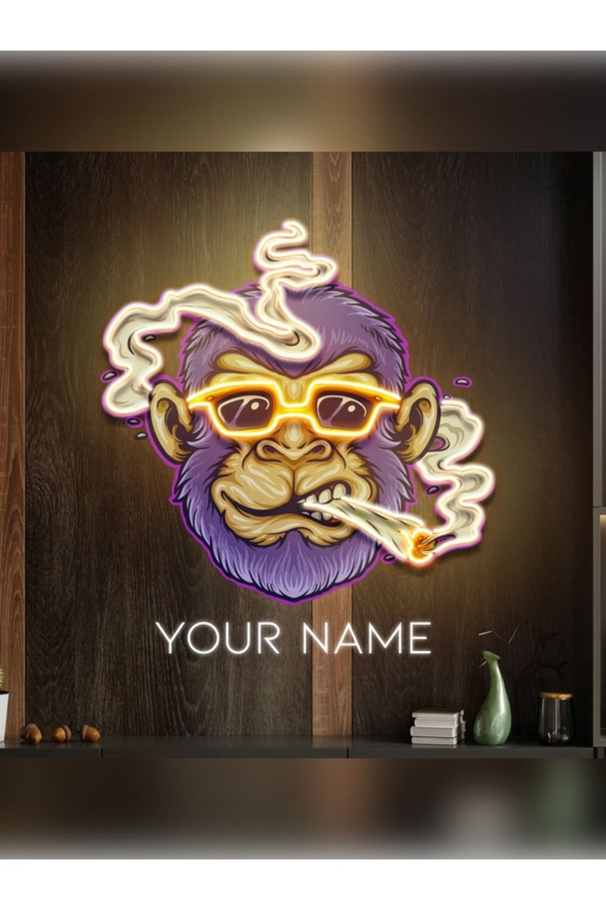 Neonyum Özel Ad Serin Maymun Stoner Esrar Sigara Yapıt Led Neon taBLO ...