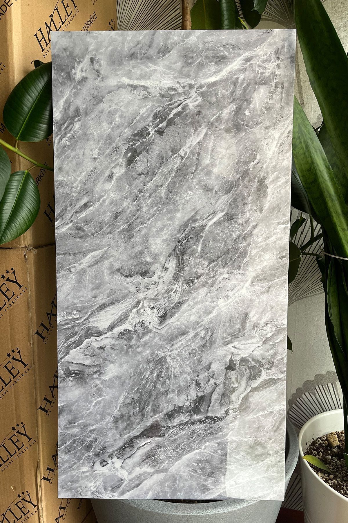 Bien Home 30x60 Cm Gri Mermer Desenli Kendinden Yapışkanlı Seramik Köpük Banyo WC Kaplama PVC ...