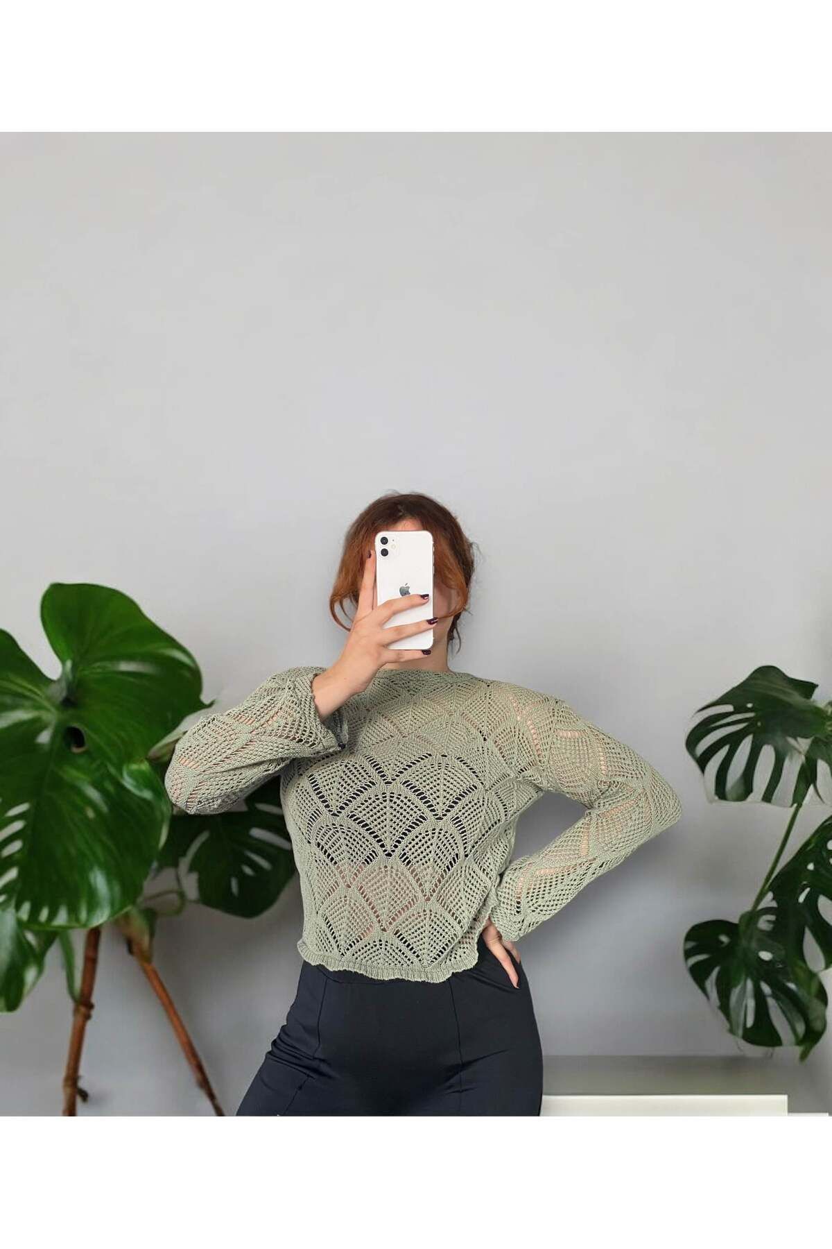 MODA Haki Yeşil Desenli Örgü Kadın Bluz Fiyatı, Yorumları - Trendyol