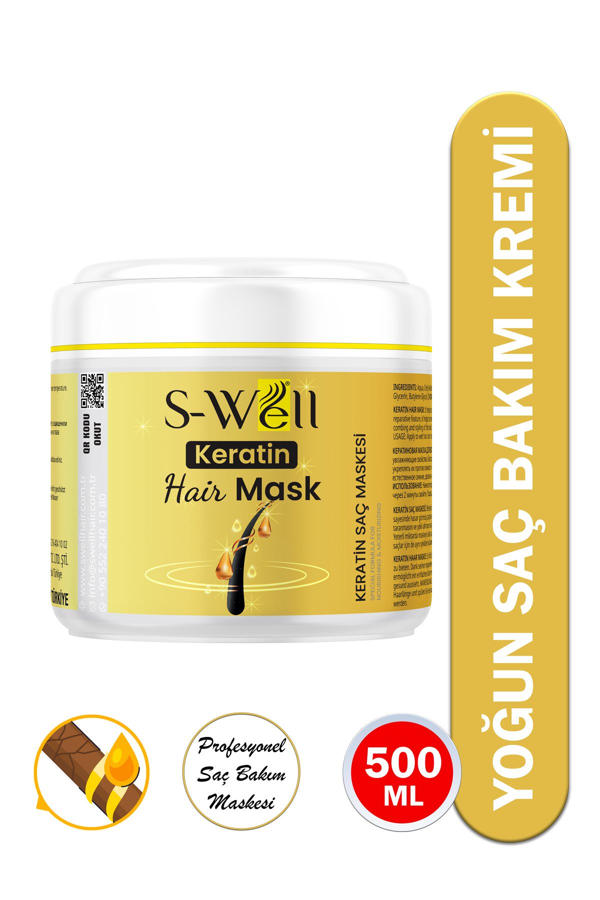 S-Well Keratin Hair Mask | Yoğunlaştırılmış Saç Bakım Maskesi 500 ML ...
