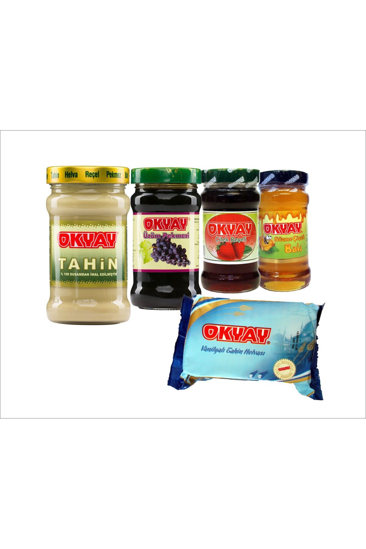 Okyay AVANTAJ PAKETİ X5 ( 300 GR. TAHİN, 400 GR. ÜZÜM PEKMEZİ, ÇİLEK ...