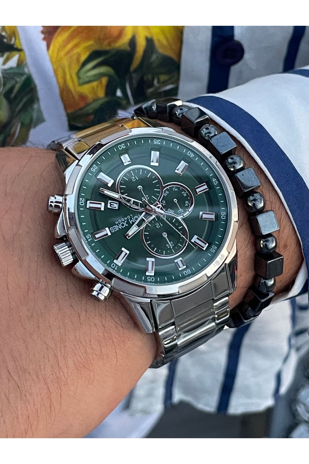 Tom Jones Çelik Erkek Kol Saati Yeşil Kadran Şık Spor Ve Bileklik ...