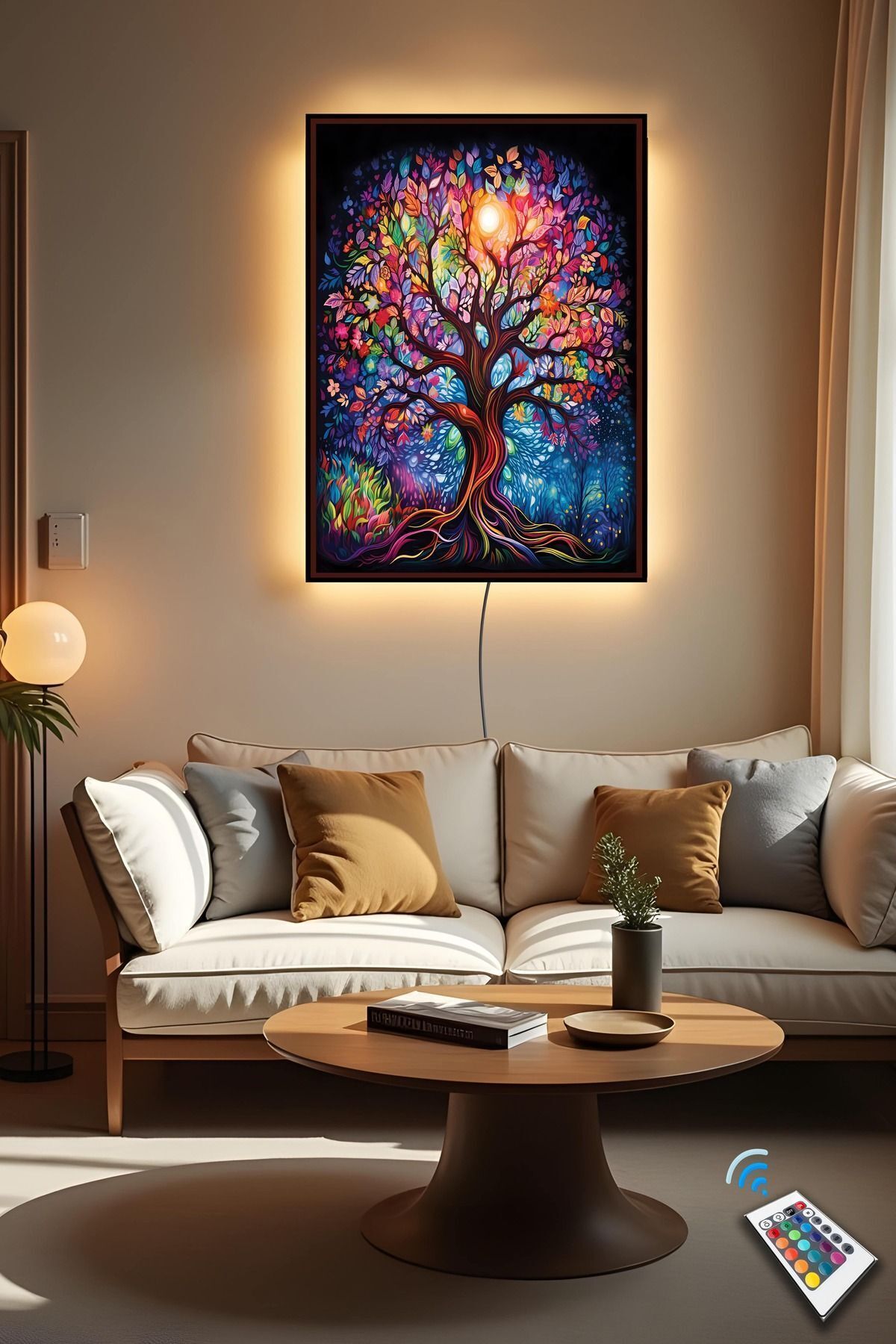 AtelierStation Gizli Led Aydınlatmalı Hayat Ağacı Tablo , 16 Renk ...