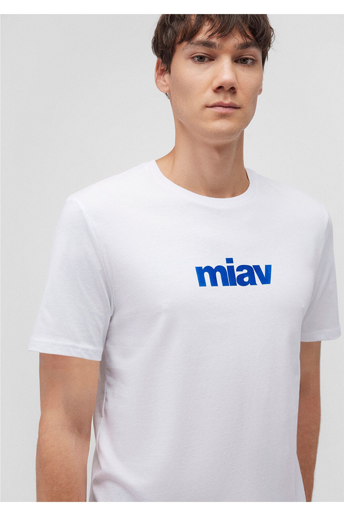 Mavi Tişört Erkek Beyaz Miav Baskılı Regular Fit / Normal Kesim Fiyatı ...