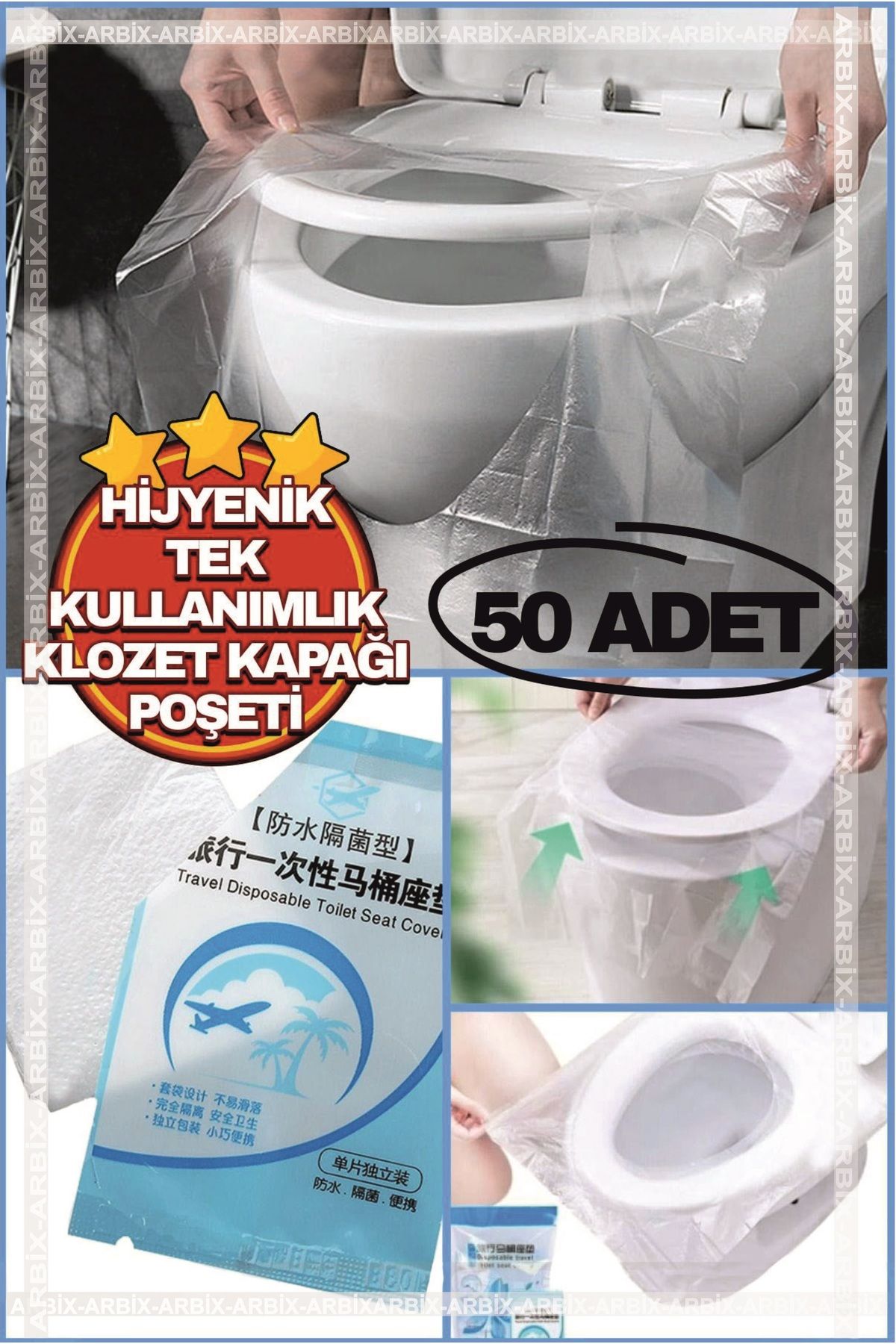 ARBIX 50 Adet Tek Kullanımlık Klozet Örtüsü Klozet Poşeti Klozet Kapak ...