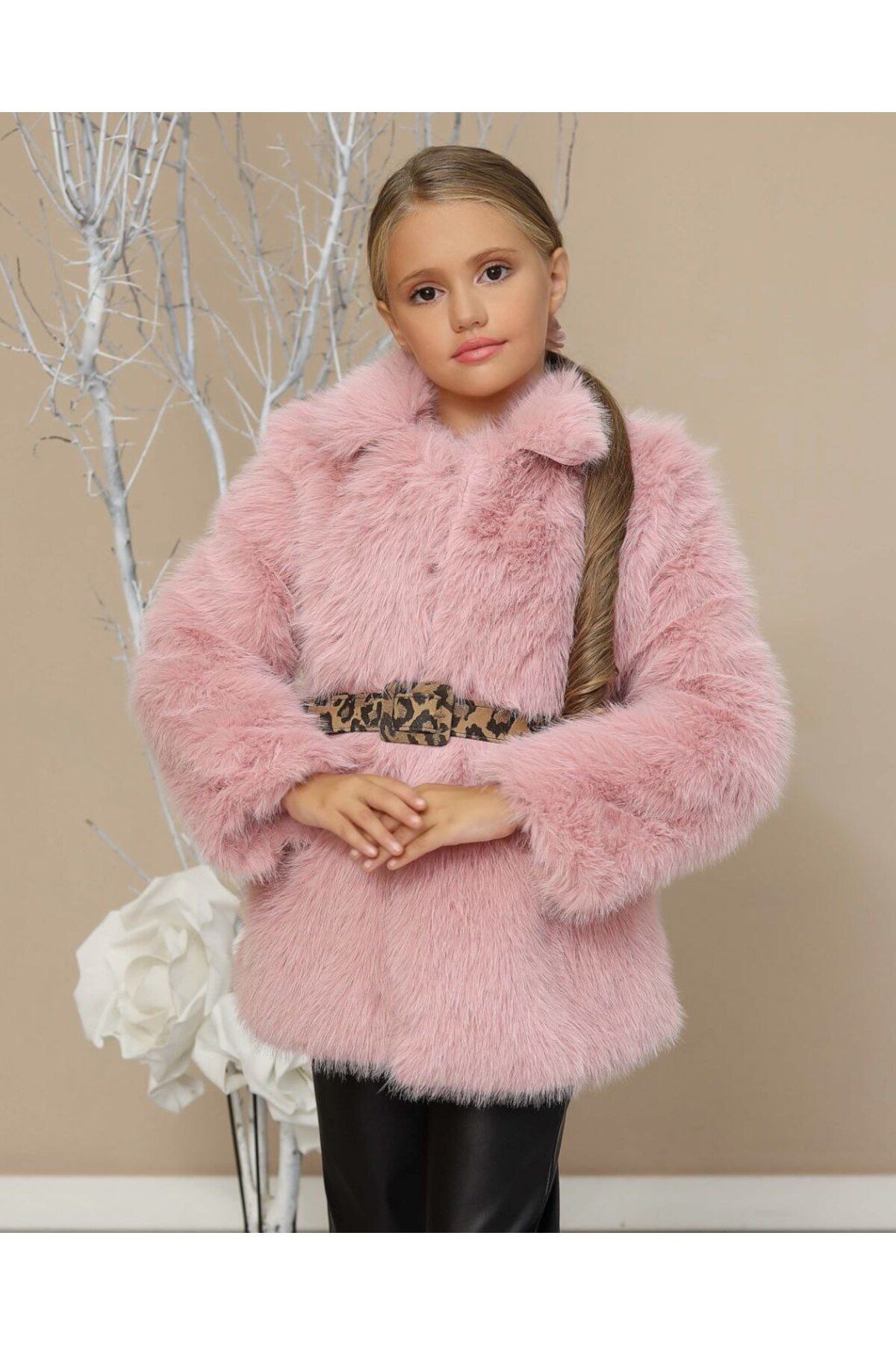 By Feyza Kids Collection KIZ ÇOCUK TİGER KEMER DETAYLI KÜRK CEKET SET ...