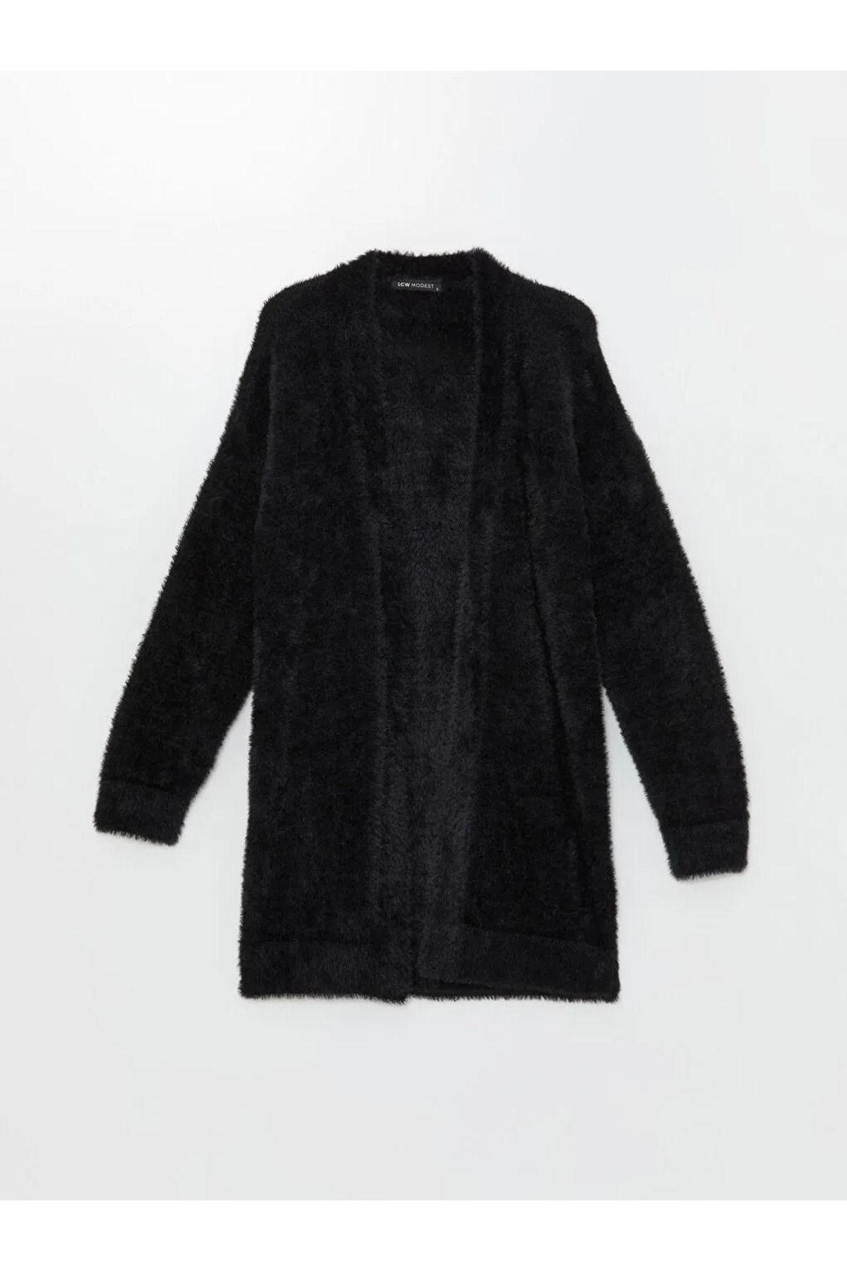 LC Waikiki LCW Modest Siyah Şal Yaka Düz Uzun Kollu Kadın Pelüş Hırka ...