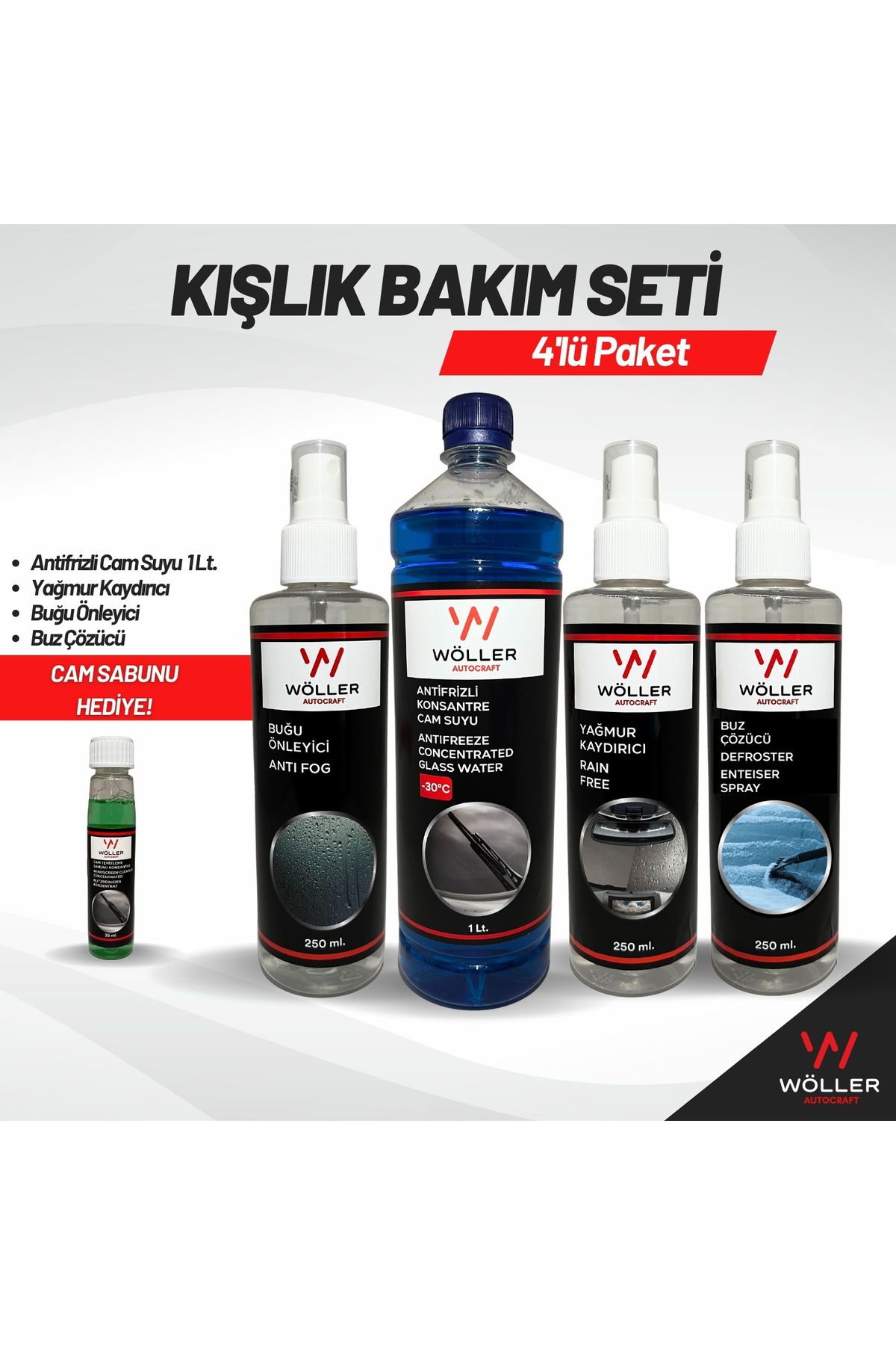 Wöller Kışlık Oto Bakım Seti 4'lü Paket Antifrizli Cam Suyu Buğu ...