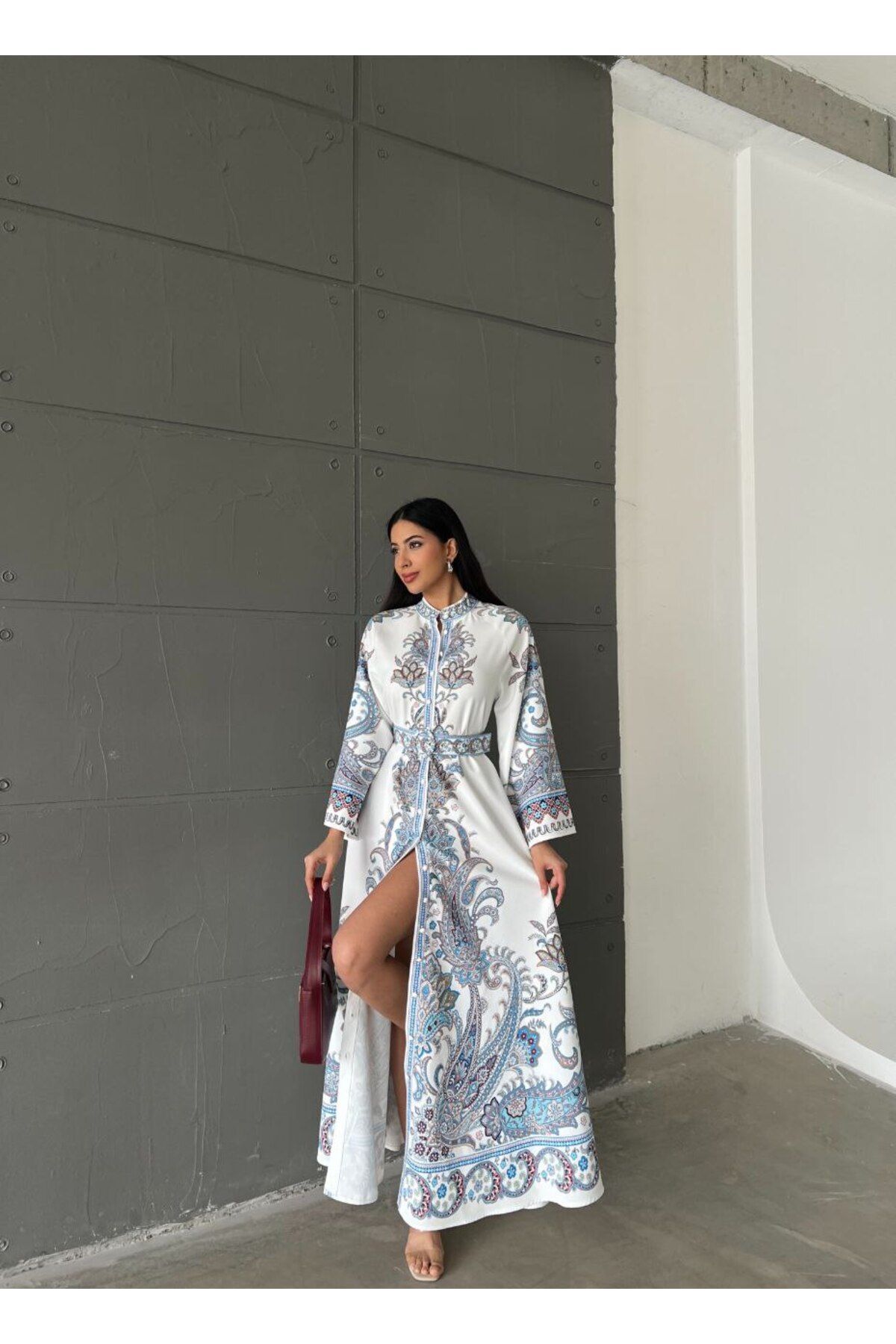 WellWay Atlas Kumaş Mendil Kol Düğme Detaylı Gömlek Elbise (KEMER ...