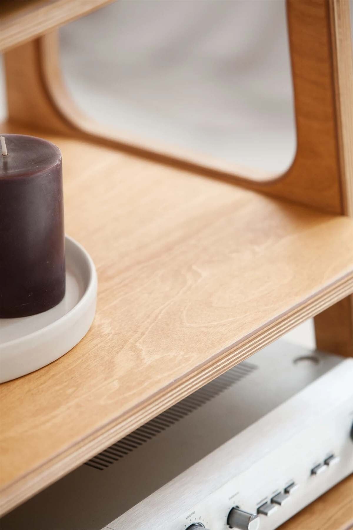 Woodesk Vinilo Masif Ahşap, 114x50, Tik Renk, Kitaplık Ve Pikap Standı ...