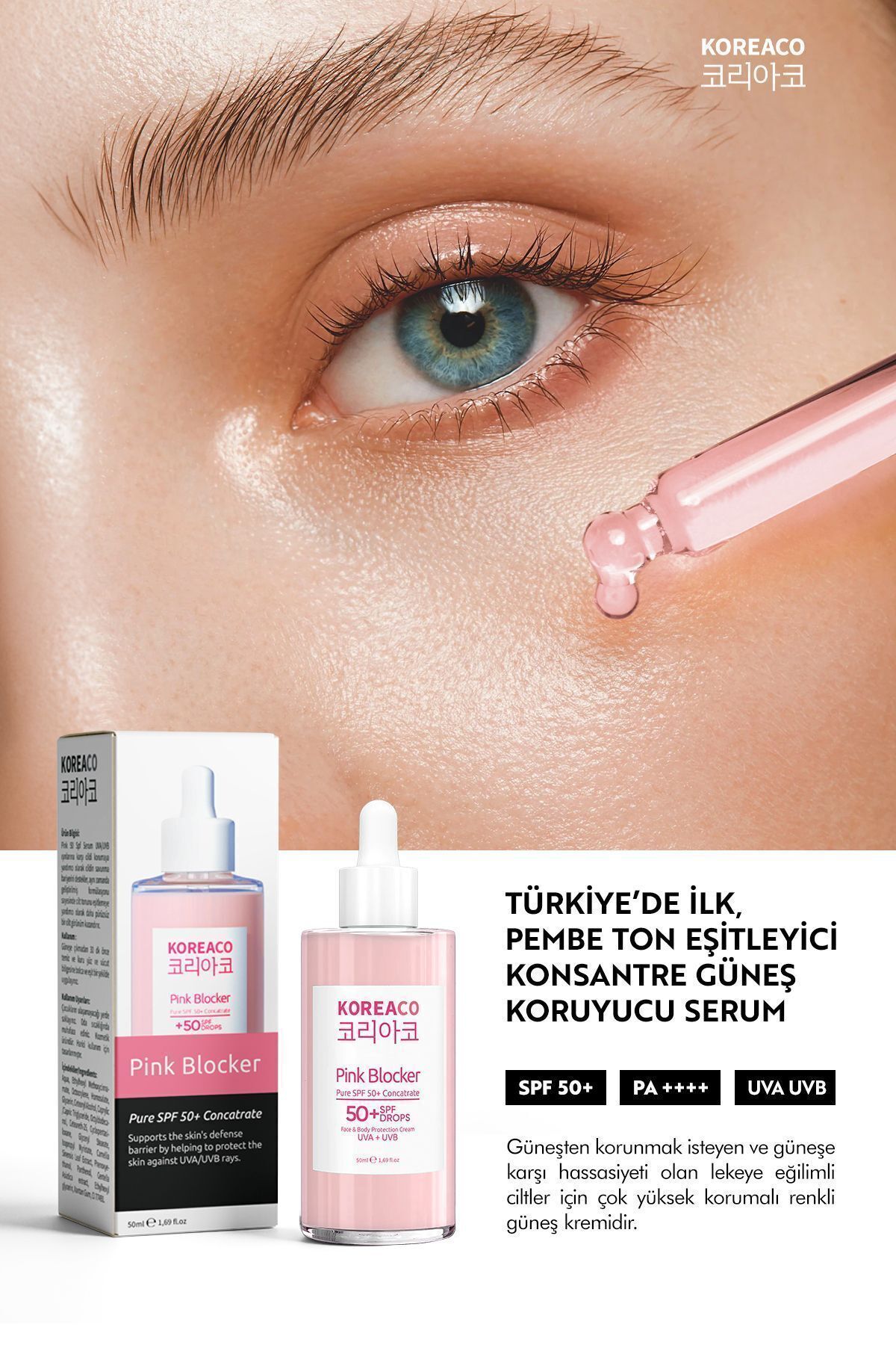 KOREACO Blocker Pink %100 Saf SPF 50+ Ton Eşitleyici Yüksek UVB+UVA ...