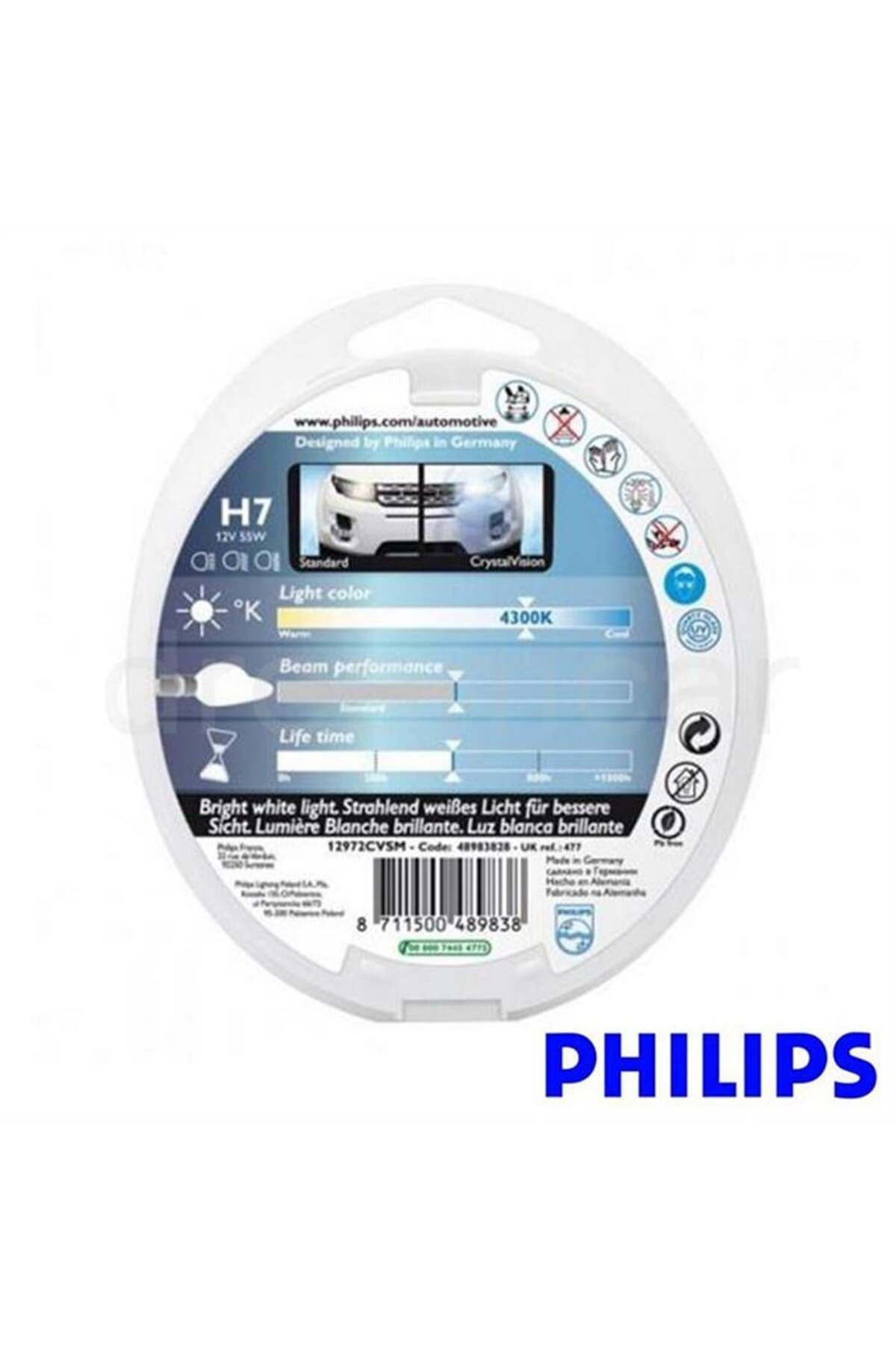 Philips H7 Crystal Vision Parlak Beyaz I k 4300k Made In Germany