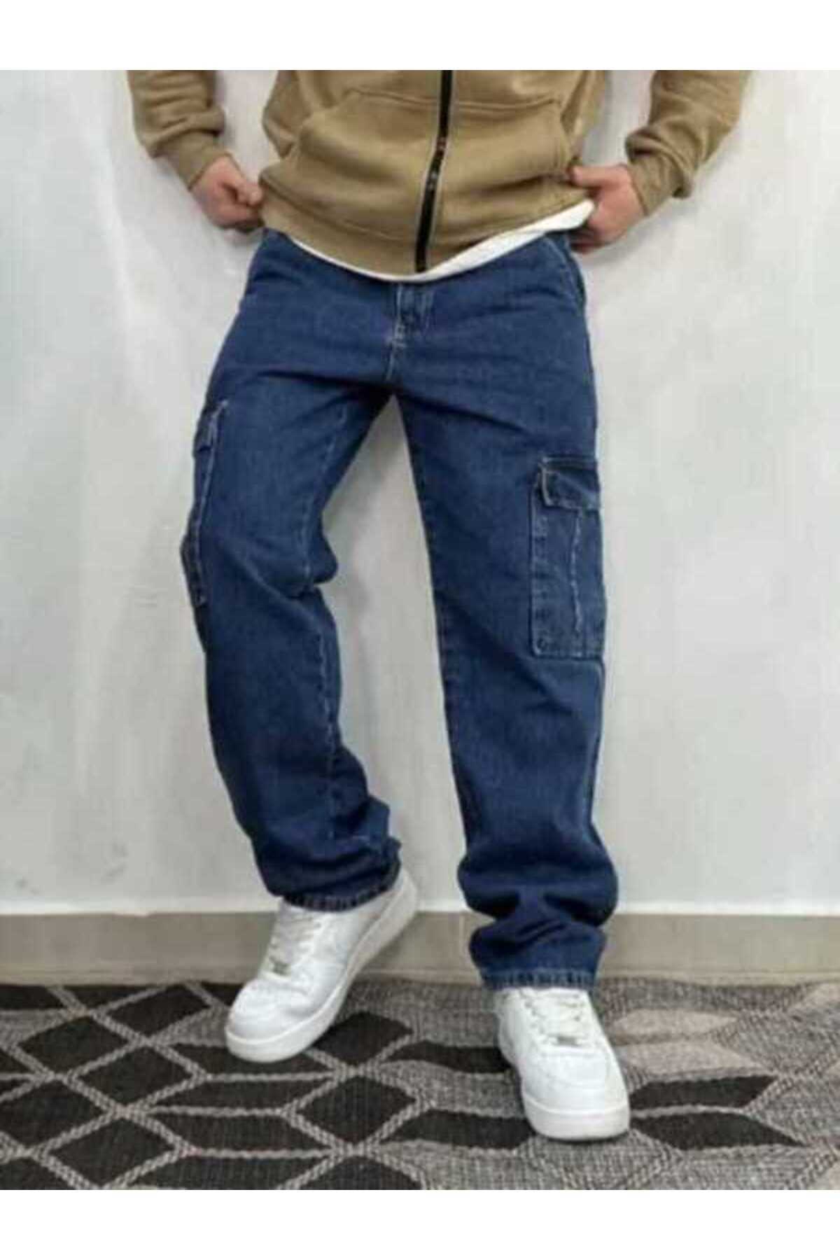 moda camiya Erkek Baggy Kargo Cep Jean Pantolon Rahat Kalıp Yandan ...