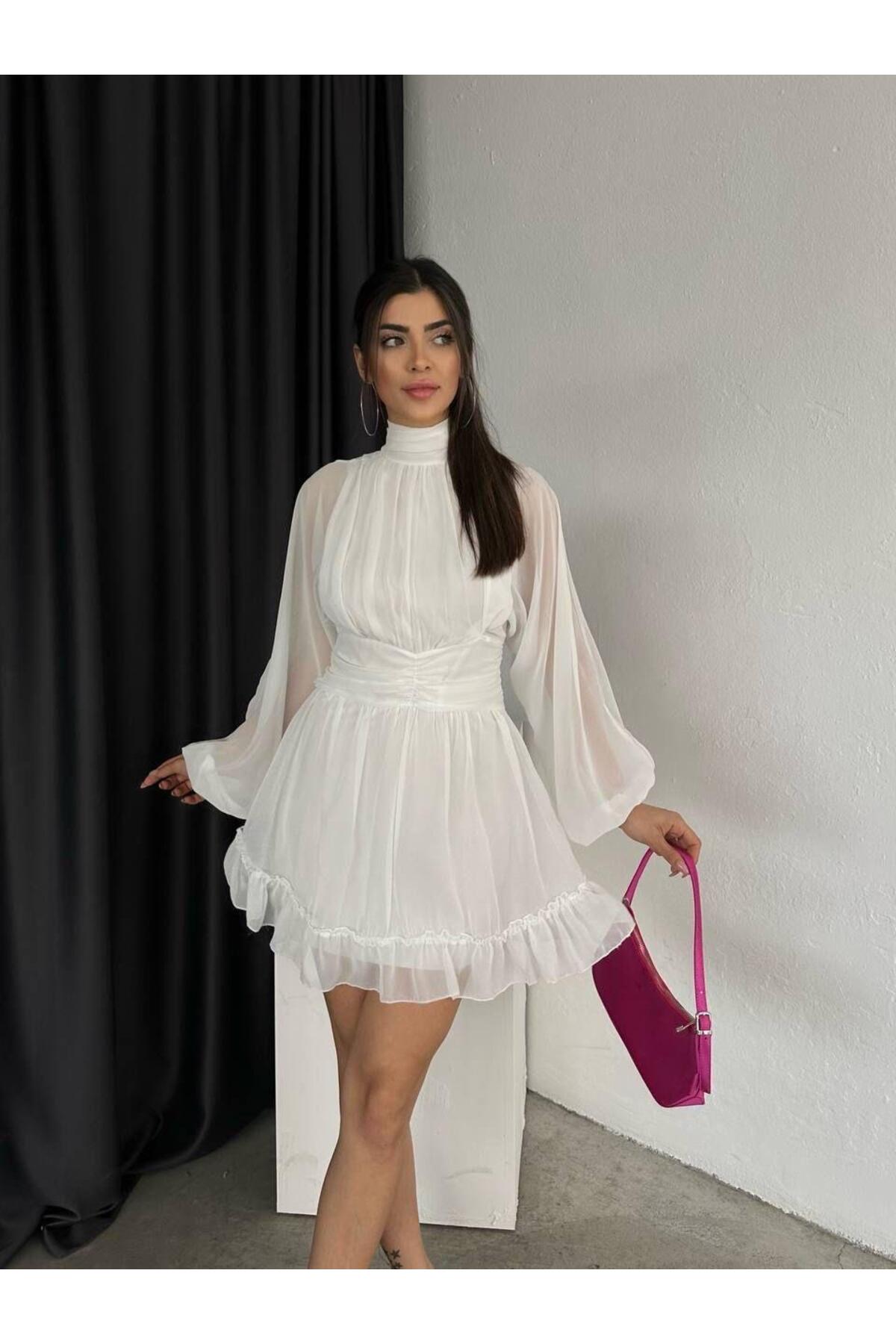 conconmoda Violetta Mini Şifon Elbise Beyaz - Fiyatı, Yorumları