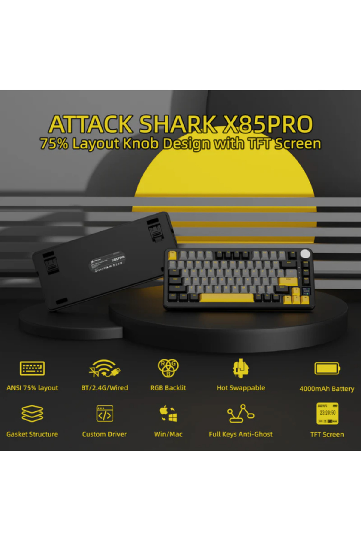 Attack Shark X85PRO EKRANLI KABLOSUZ MEKANİK KLAVYE - Fiyatı, Yorumları