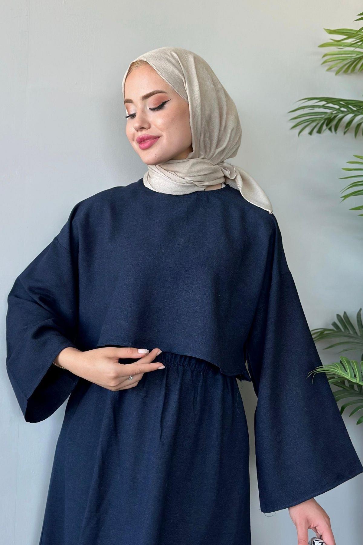 HAZA MODA Keten Crop Etekli Takım Lacivert Fiyatı, Yorumları - Trendyol
