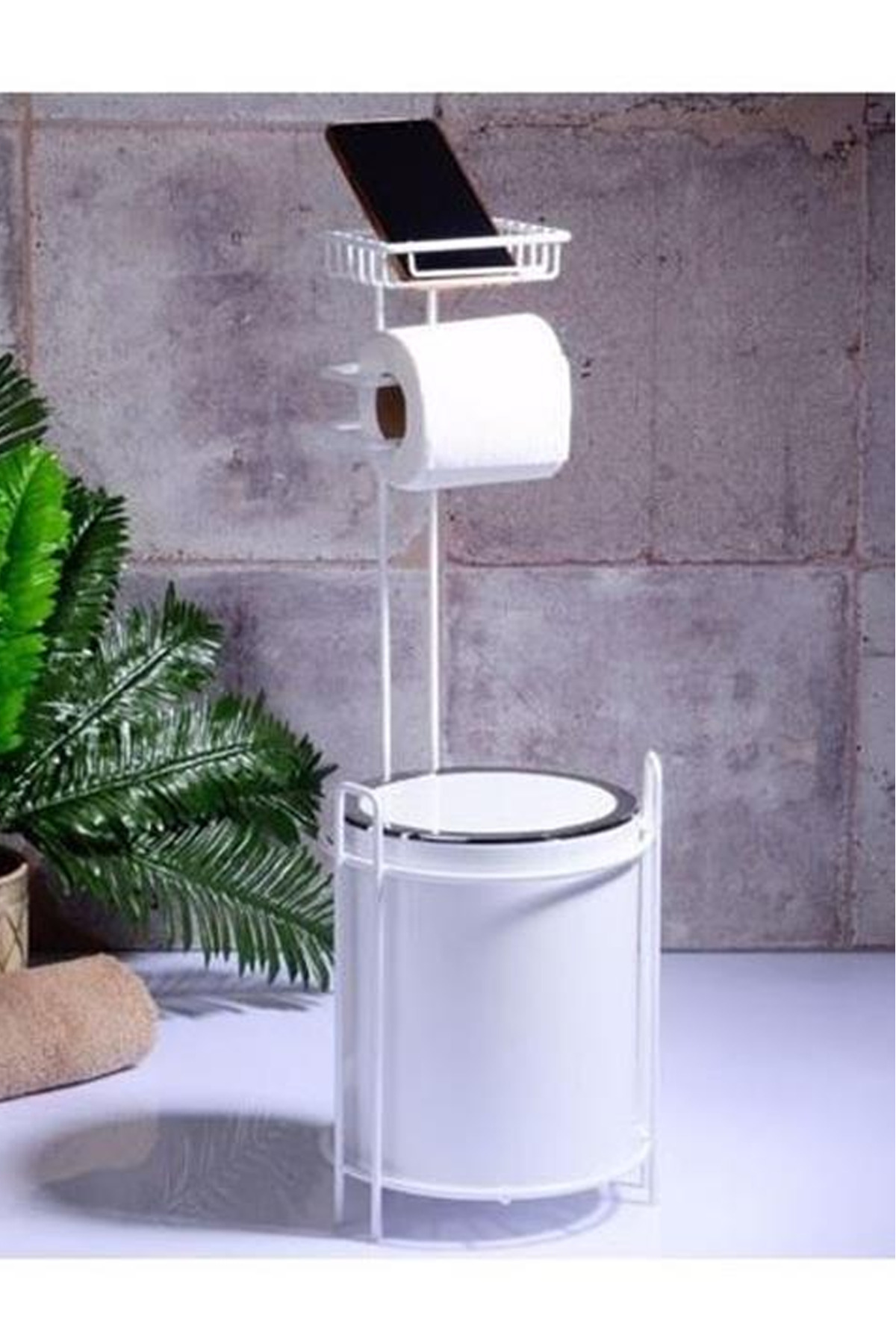 MenSak AB-755-B Yedekli Wc Kağıtlık Ve Çöp Kovası Krom-Beyaz 21X21X63 ...