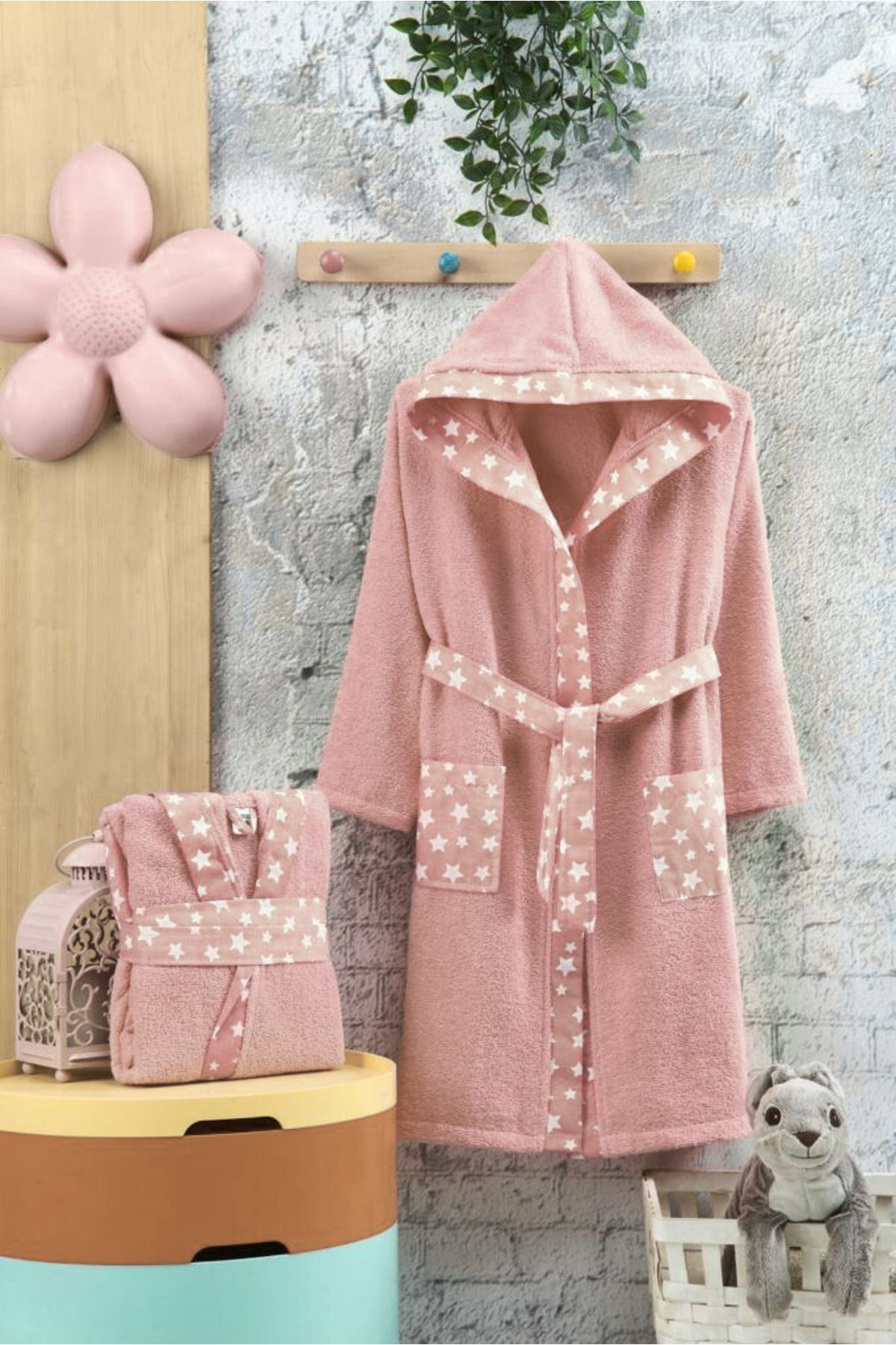 faç home Çocuk Bornozu Kapşonlu Bornoz %100 Pamuk Bebek Bornoz İşlemeli ...