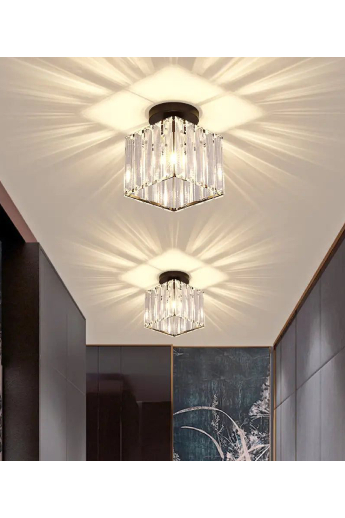 burenze Modern Luxury Plafonyer Kristal Taşlı Avize Kare Hol Antre ...