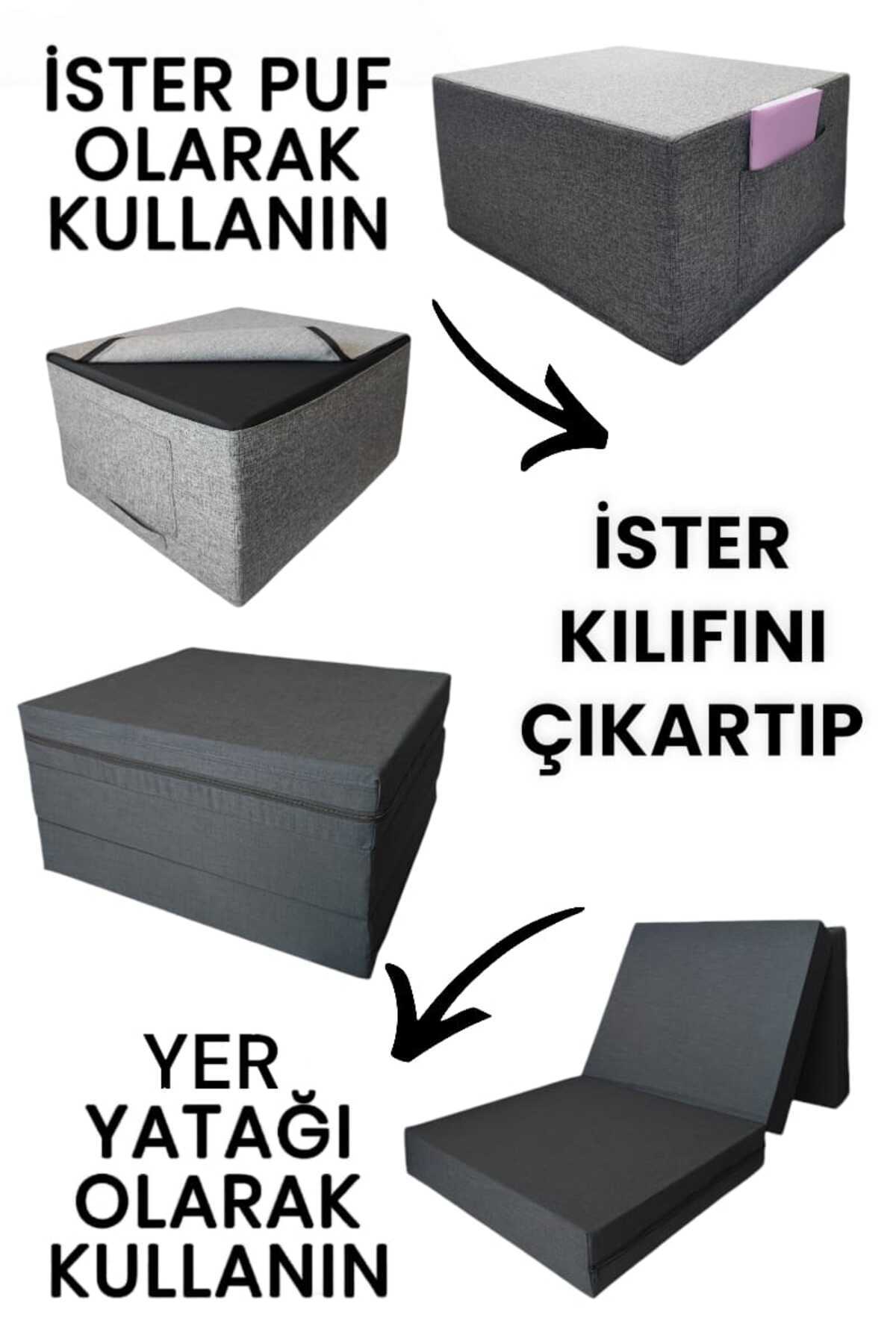 LENSA HOME Sürpriz Katlanır Yataklı Puf Akustik Antrasit/Ramy Keten ...