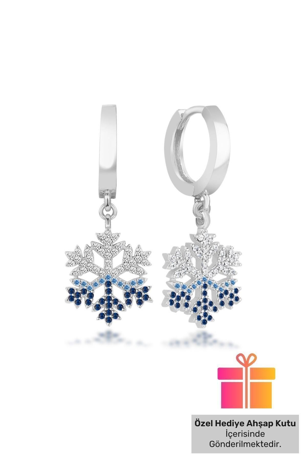 Lucente Jewellery Hediye Kutulu Mavi Kar Tanesi Küpe 925 Ayar ...