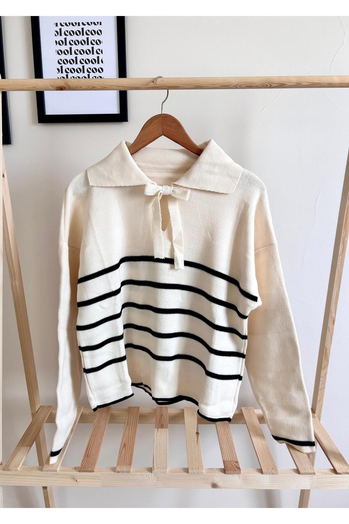 BasQue Kadın Kurdele Detaylı Çizgi Desenli Triko Fiyatı, Yorumları ...