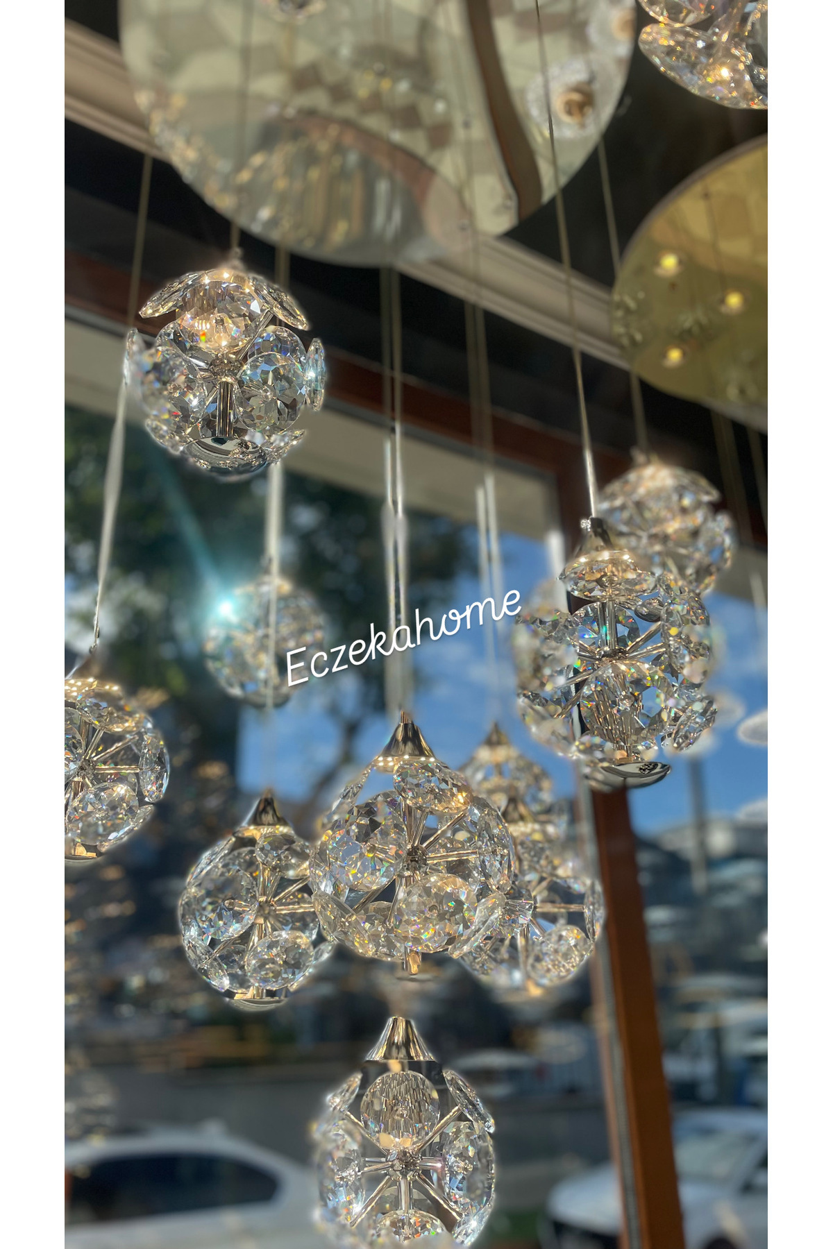 Eczekahome Led Aydınlatmalı Kristal Taşlı Modern Avize 10 Lu Krom ...