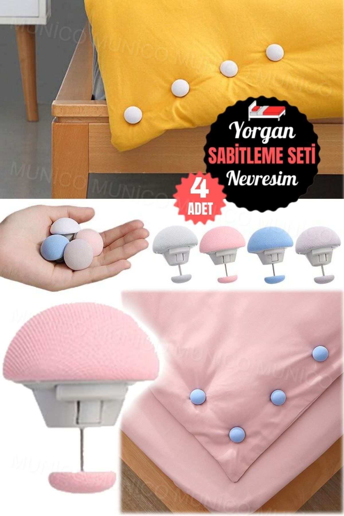Genel Markalar 4 Adet Yatak Örtüsü Sabitleyici Mantar Şekilli Klips ...