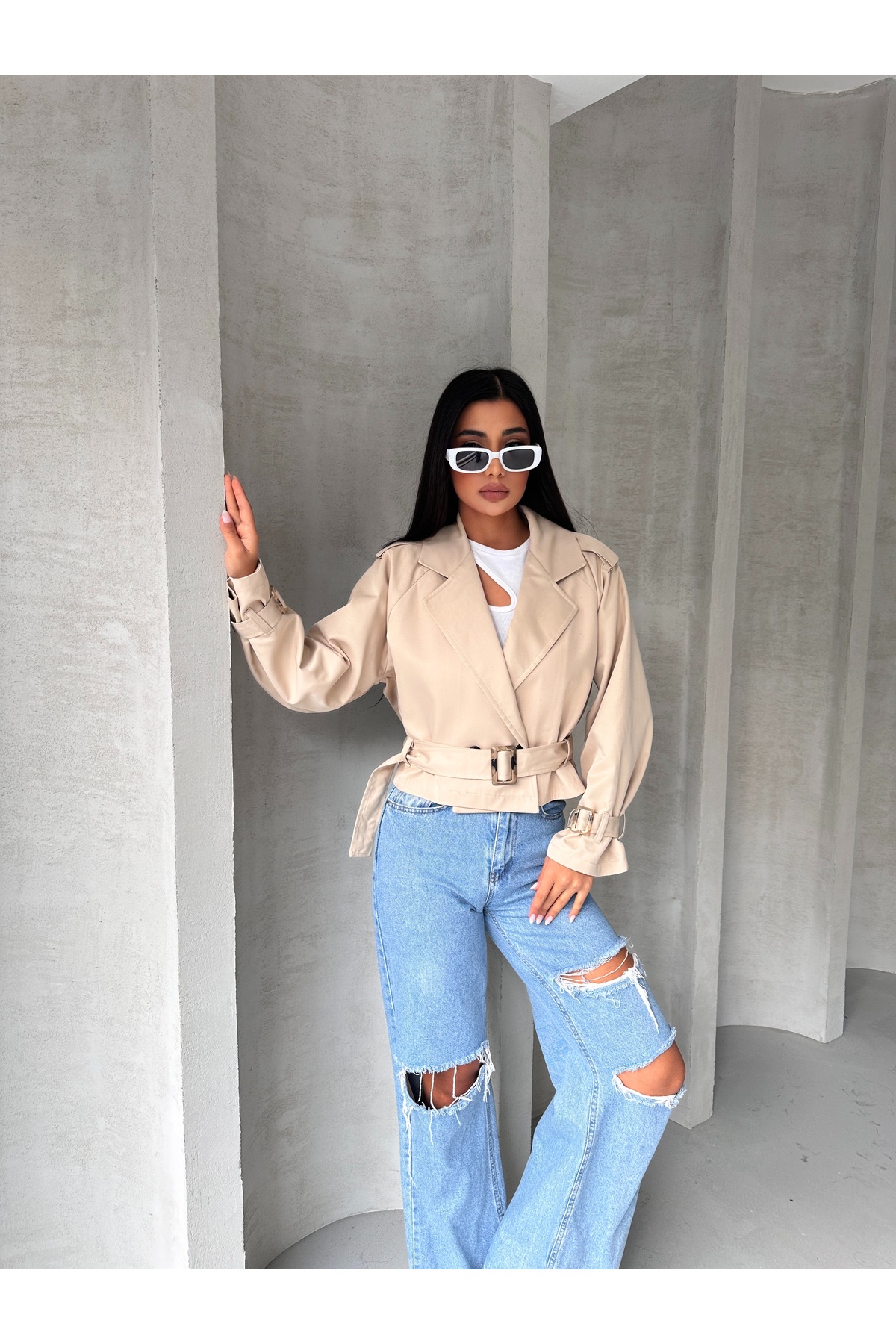 blue ashley Su Geçirmez Oversize Kısa Trençkot - Fiyatı, Yorumları