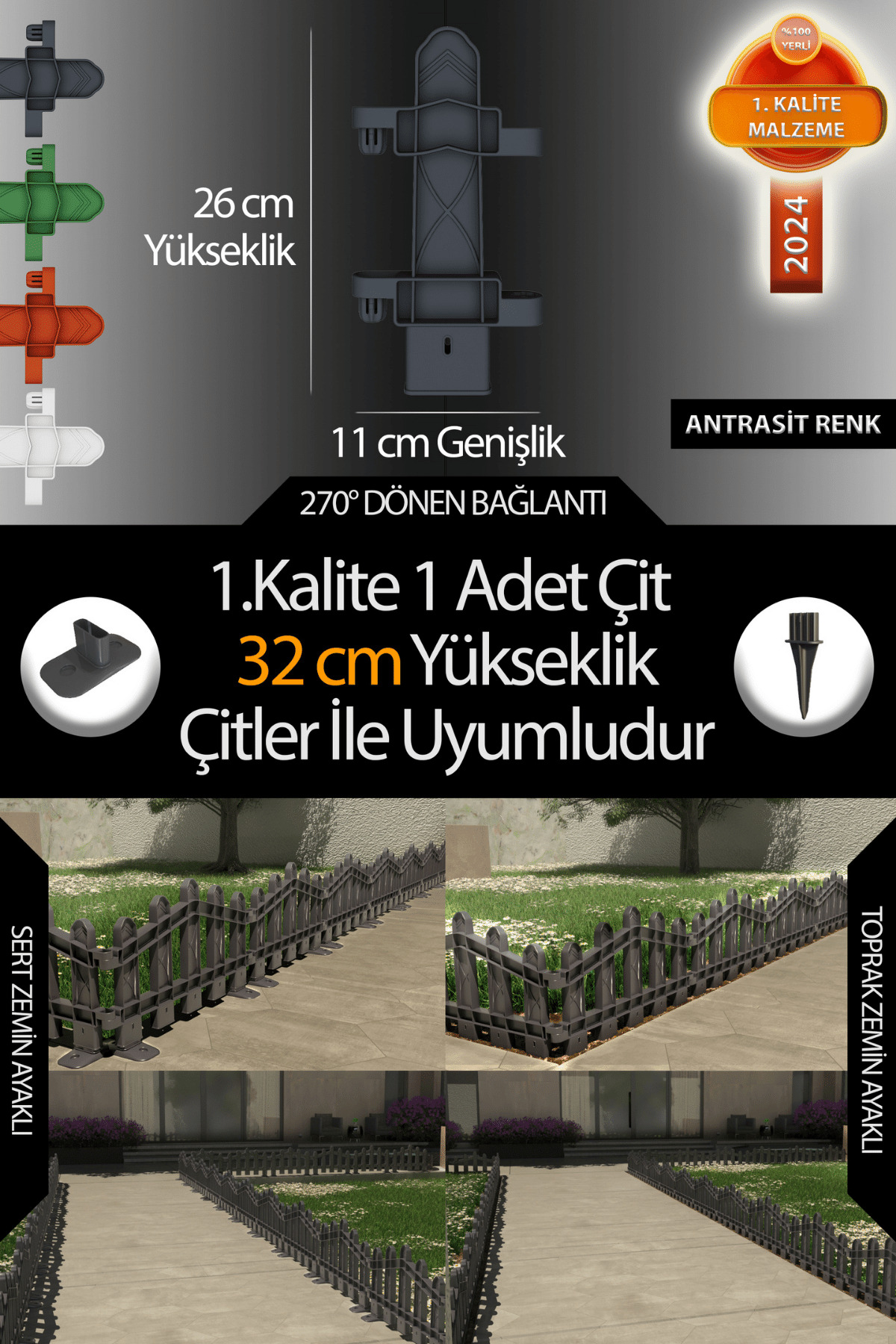 ZiDi Plastik Uzunluk - Köşe - Kenar Tamamlama Çiti (32 CM YÜKSEKLİK ÇİT ...