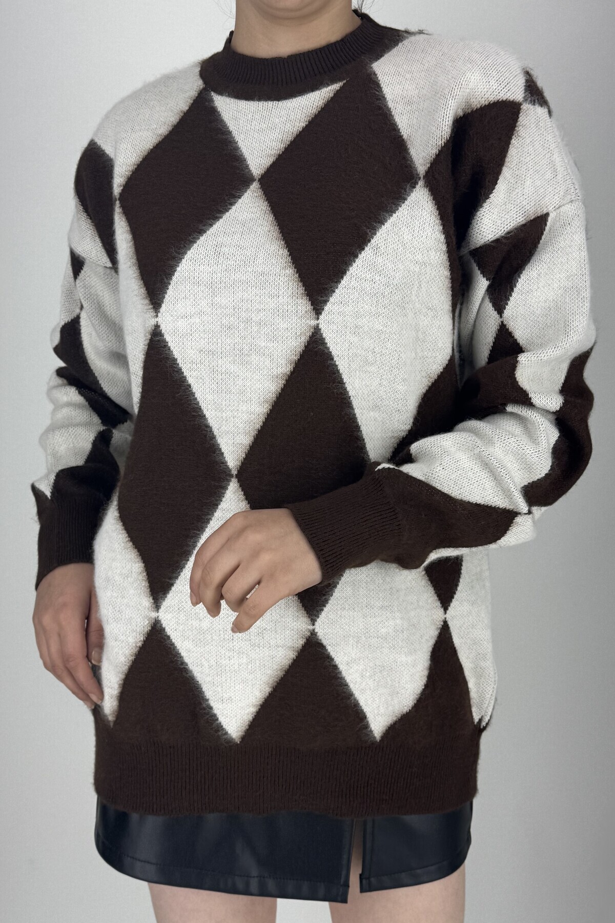 SHARON MODA KADIN BAKLAVA DESENLİ SAKAL DETAY UZUN TRİKO KAZAK Fiyatı ...