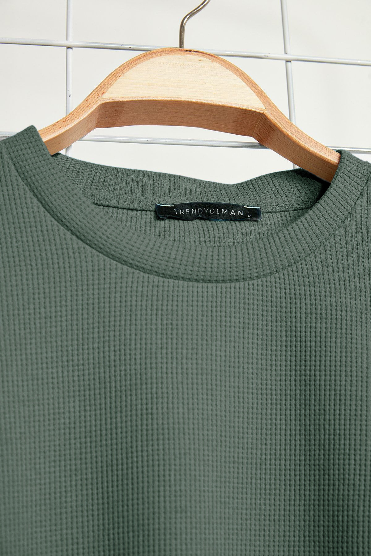 Trendyol Collection Oversize Cut Waffle T-Shirt - Textured Short Sleeve ...