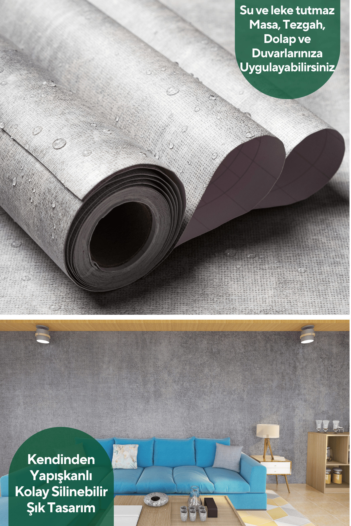 TechnoSmart 60cm×100cm Kendinden Yapışkanlı Dokulu Çimento Görünümlü ...