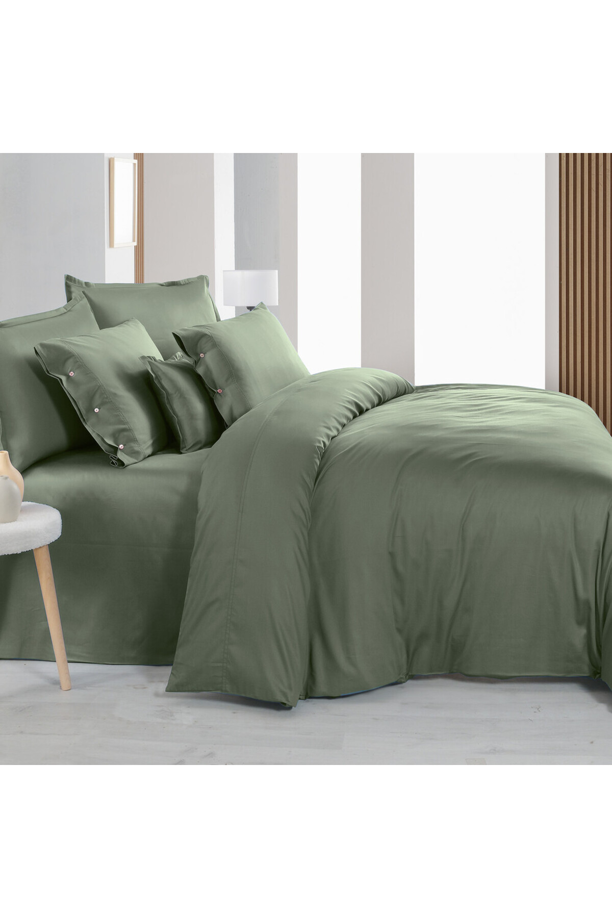 Sarev Monochrome Saten Çift Kişilik Smoke Green Nevresim Takımı ...