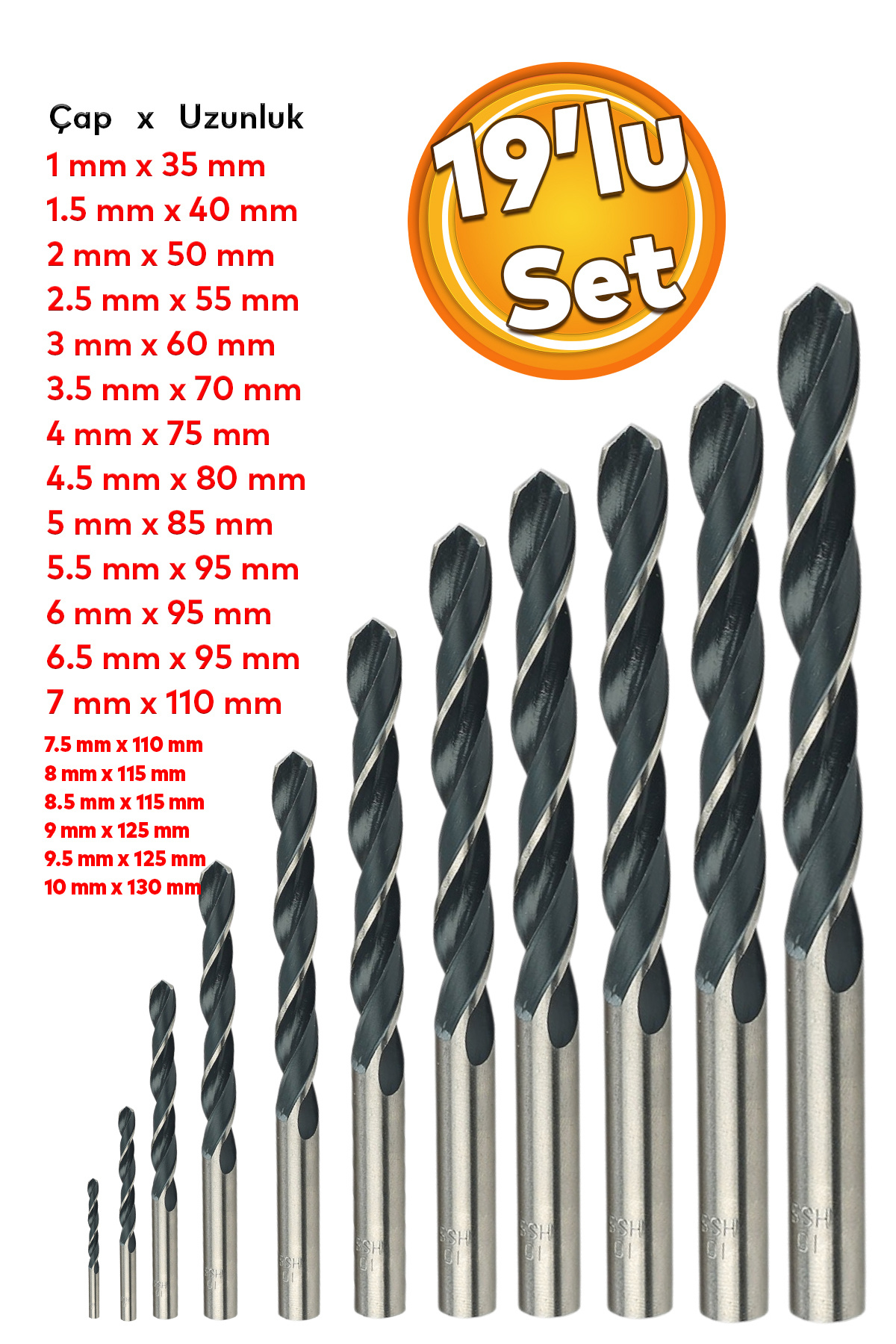 Badem10 Matkap Ucu Set 19'lu Paket Metal Alüminyum Ahşap Plastik Çelik ...