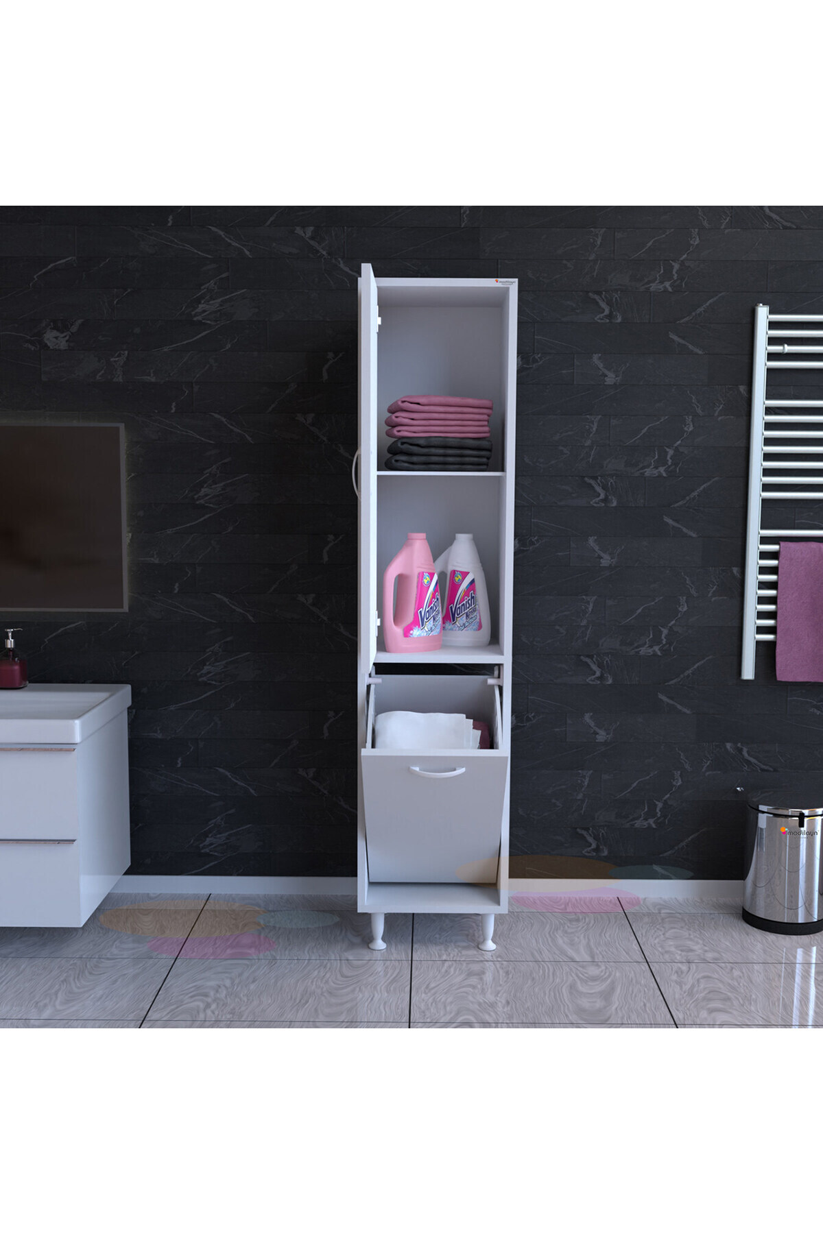 Modilayn MODİLAYN Alaçatı 35 x 160 cm Çamaşır Sepetli Dolap Banyo ...