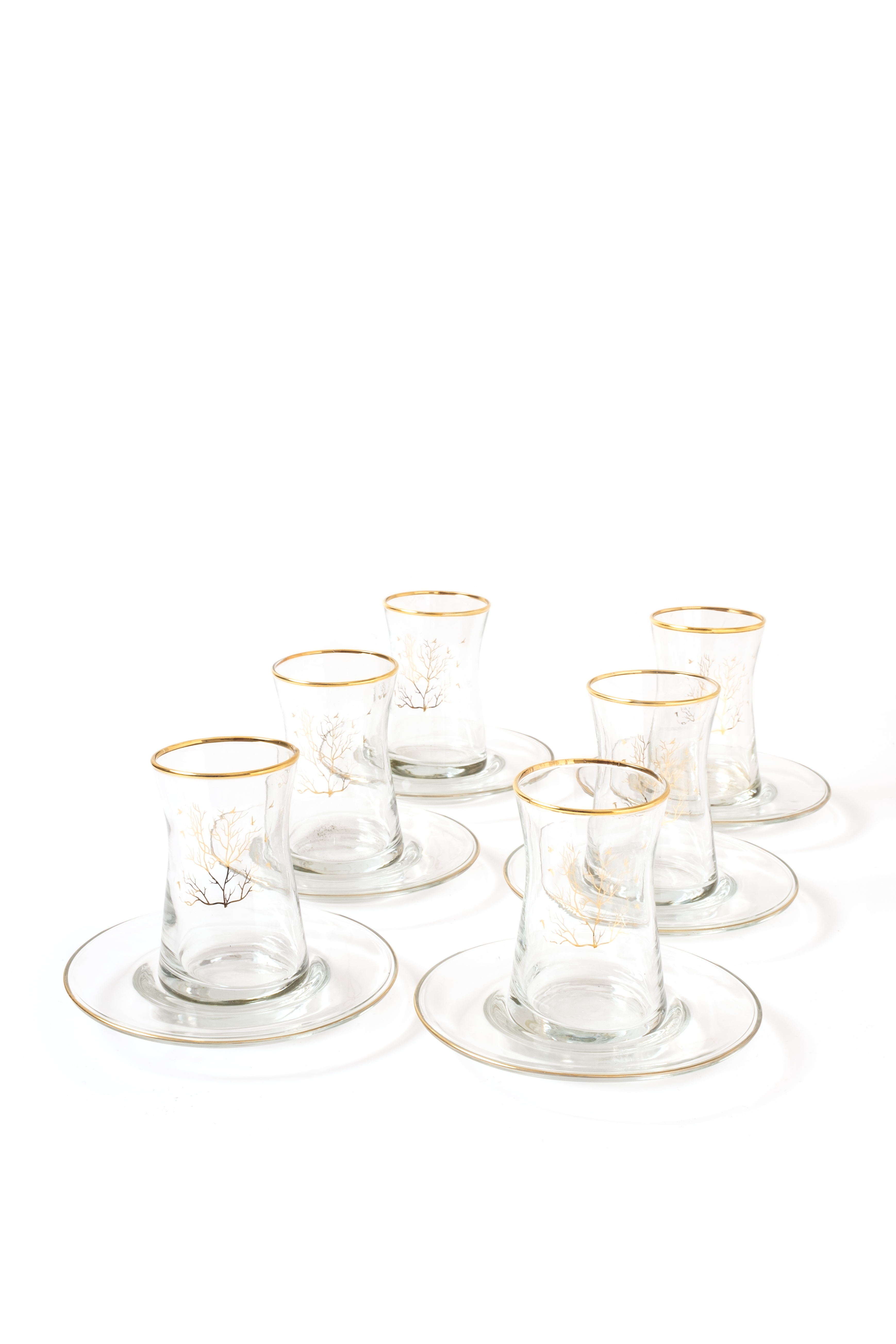 MEST 12 Parça 6 Kişilik Sade Gold El İşçiliği Hayat Ağacı Cam Çay ...
