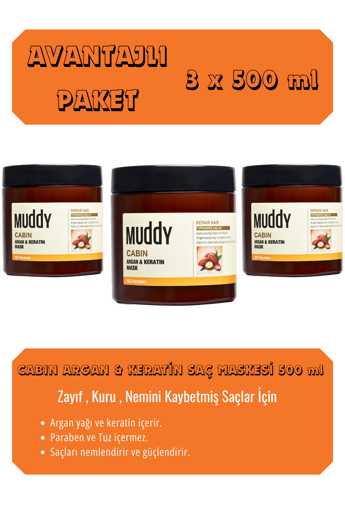 Muddy Cabin Argan Ve Keratin Maske Kuru Zayıf Ve Kırılan Saçlar Için ...