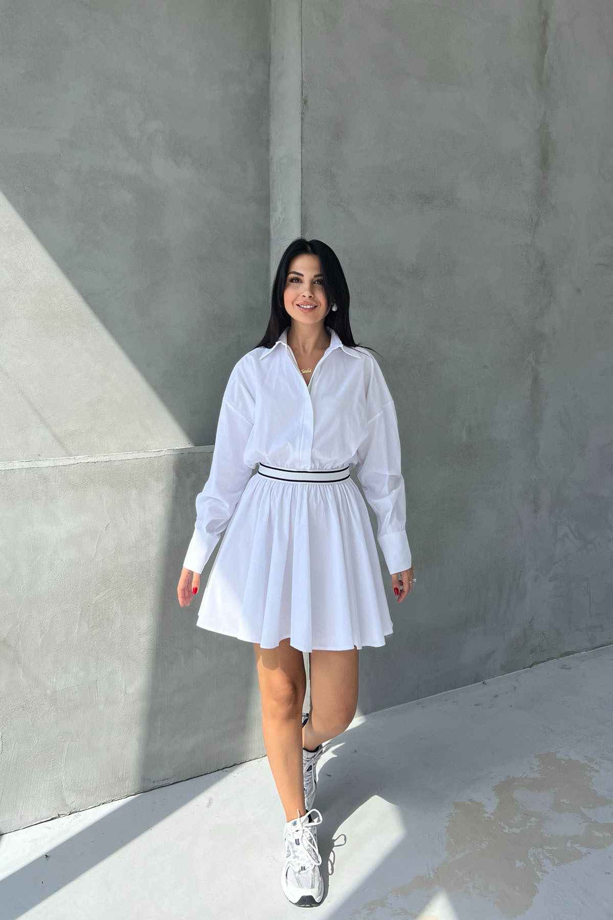 Seda Yalçın Atelier Beyaz Beli Lastikli Fermuarlı Uzun Kollu Elbise ...