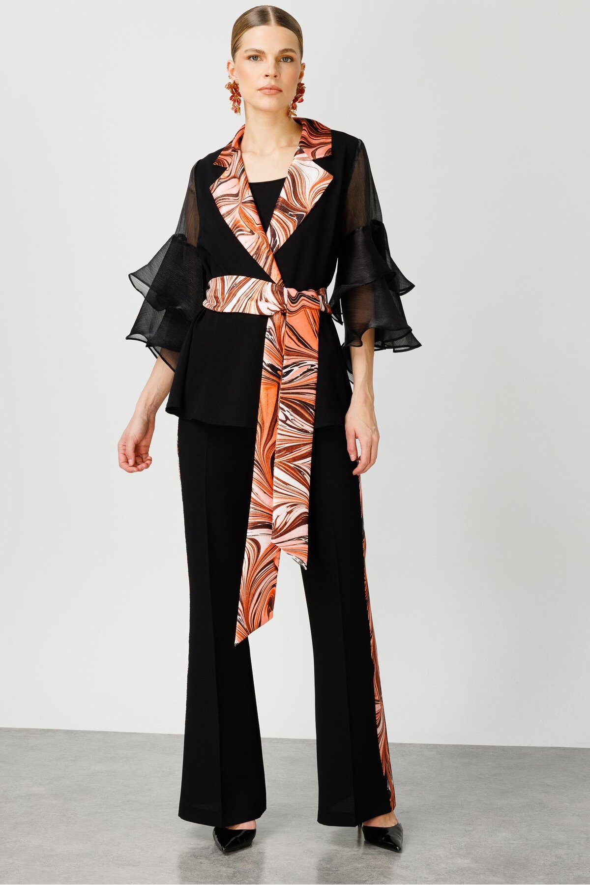 Moda İlgi Modailgi Kolları Vollanlı Yakası Desenli Ceket Orange Fiyatı ...