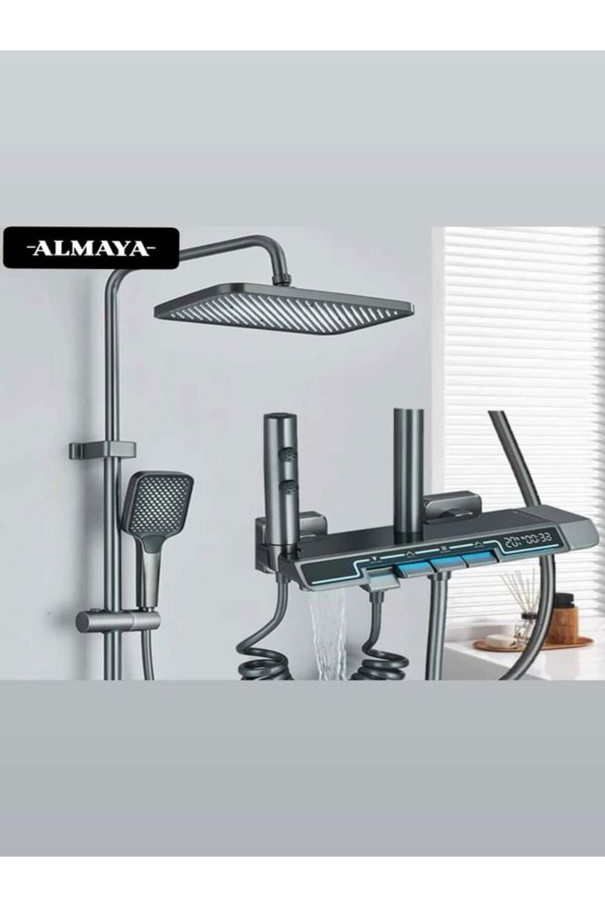 ALMAYA TOOLS Termostatik Duş Bataryası Seti Antrasit Piyano Dijital Duş ...