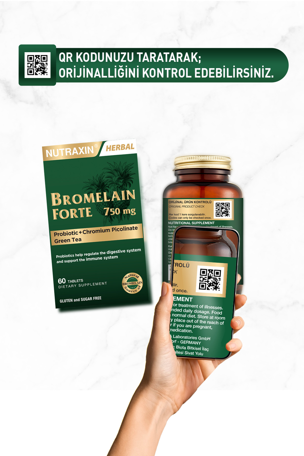 Nutraxin Bromelain Forte 750 mg 60 Tablet Krom Yeşilçay Probiyotik ...