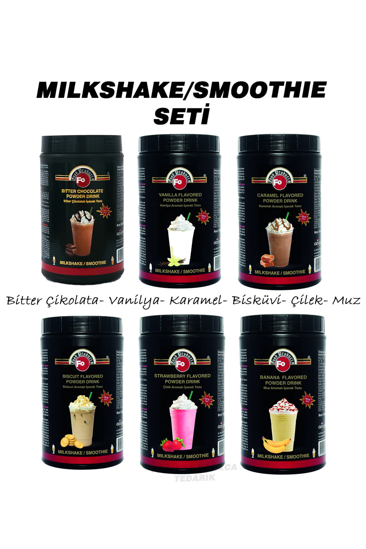 FO 6'lı Millkshake Paketi 1 kg X 6 Adet Bitter Çikolata Karamel Çilek ...