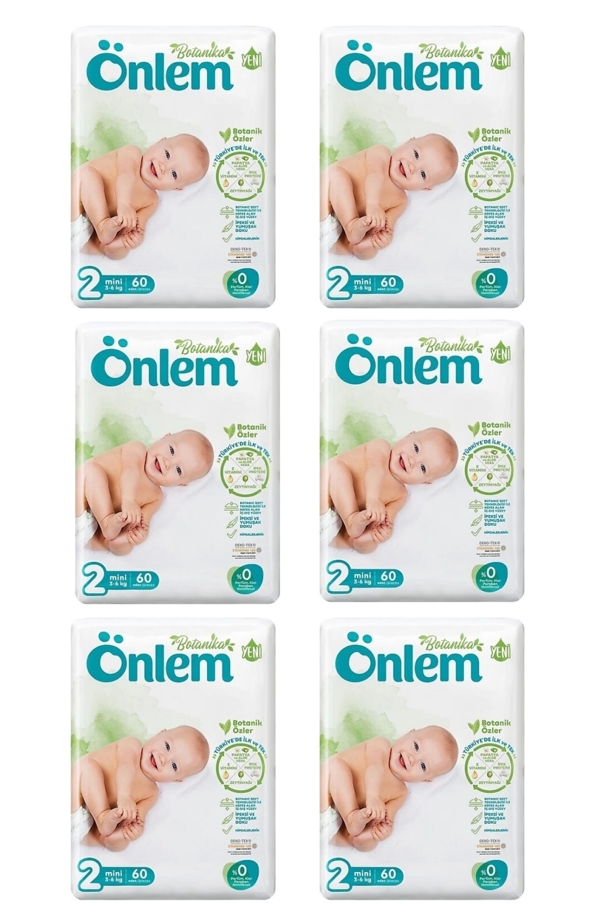 ÖNLEM Botanika 2 Beden Bebek Bezi İkili Jumbo Mini 60 Lı x 6 Adet ...