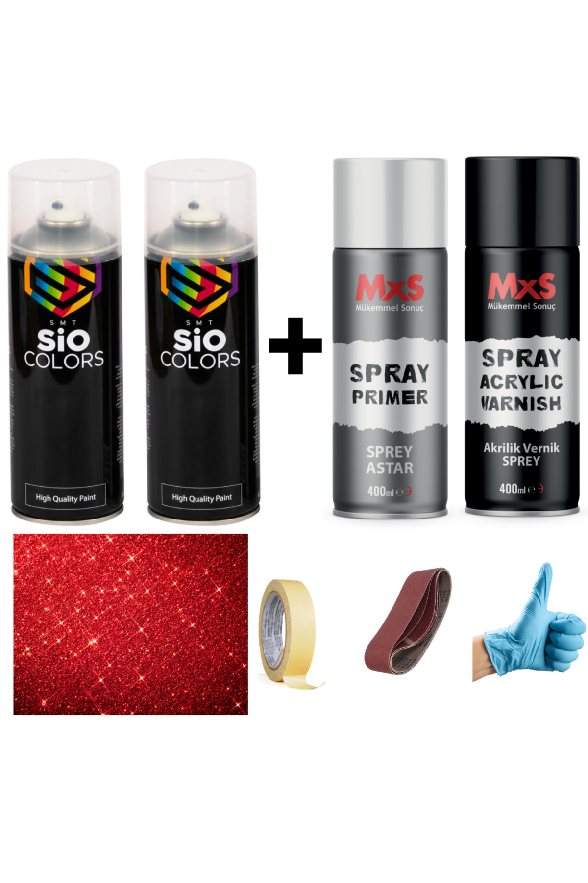 sıocolors METALİK SİMLİ BOYA SETİ 2 ADET SPREY + ASTAR + VERNİK ...