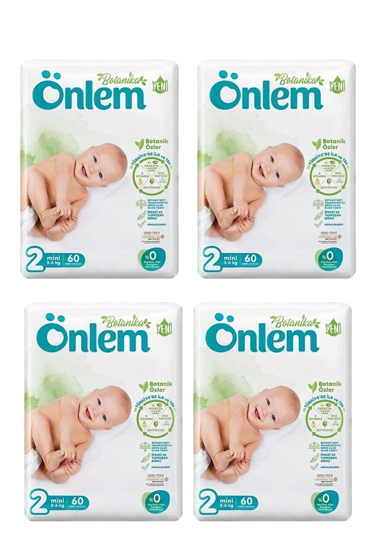 ÖNLEM Botanika 2 Beden Bebek Bezi İkili Jumbo Mini 60 Lı x 4 Adet ...