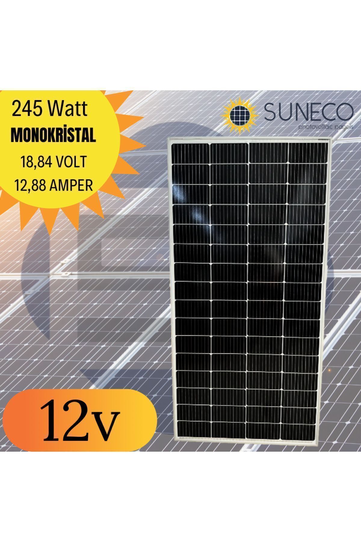Suneco 245w B Kalite Watt Monokristal Solar Güneş Paneli 12volt Karavan ...