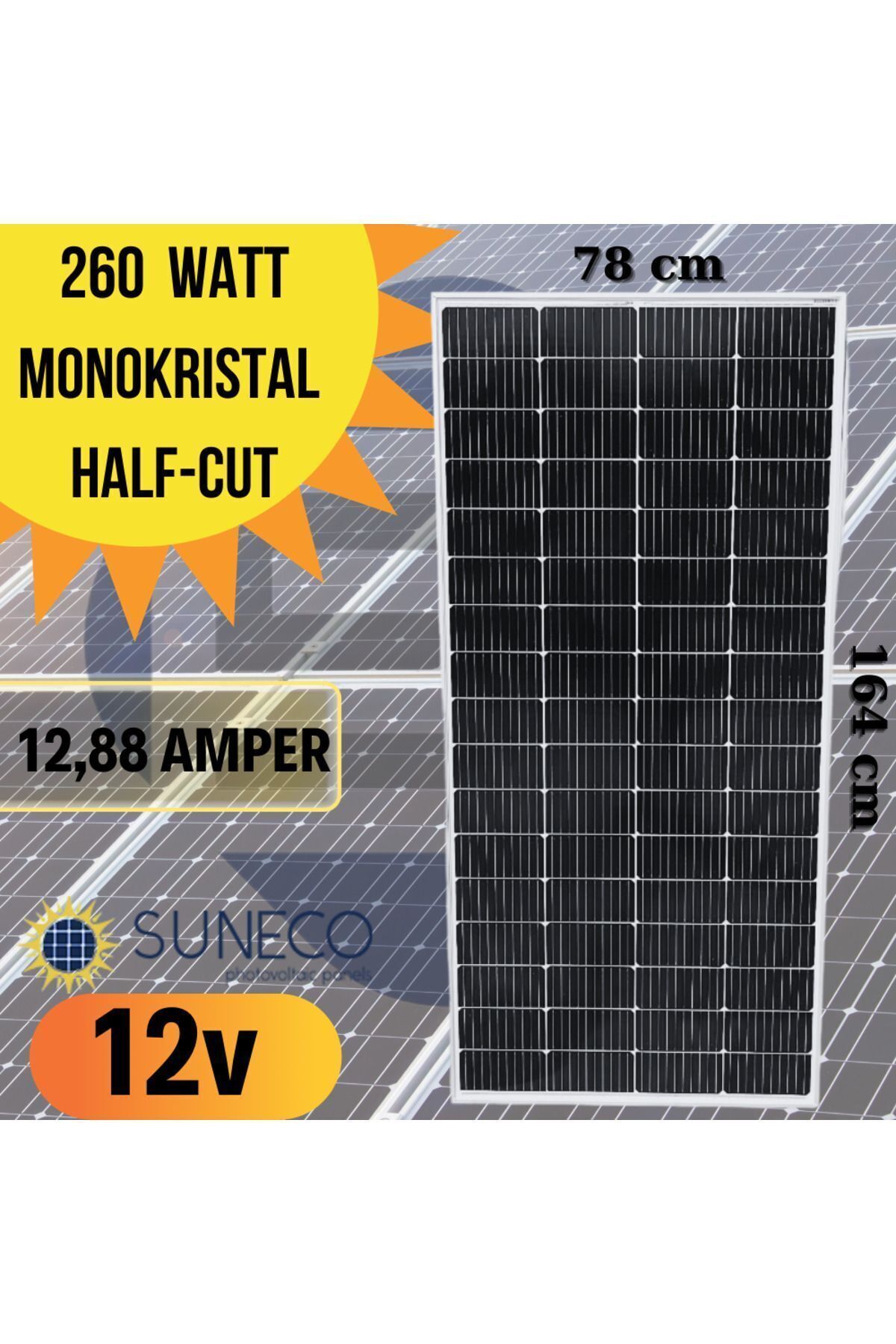 Suneco 260 Watt A Kalite Half Cut Monokristal Solar Güneş Paneli 12volt ...